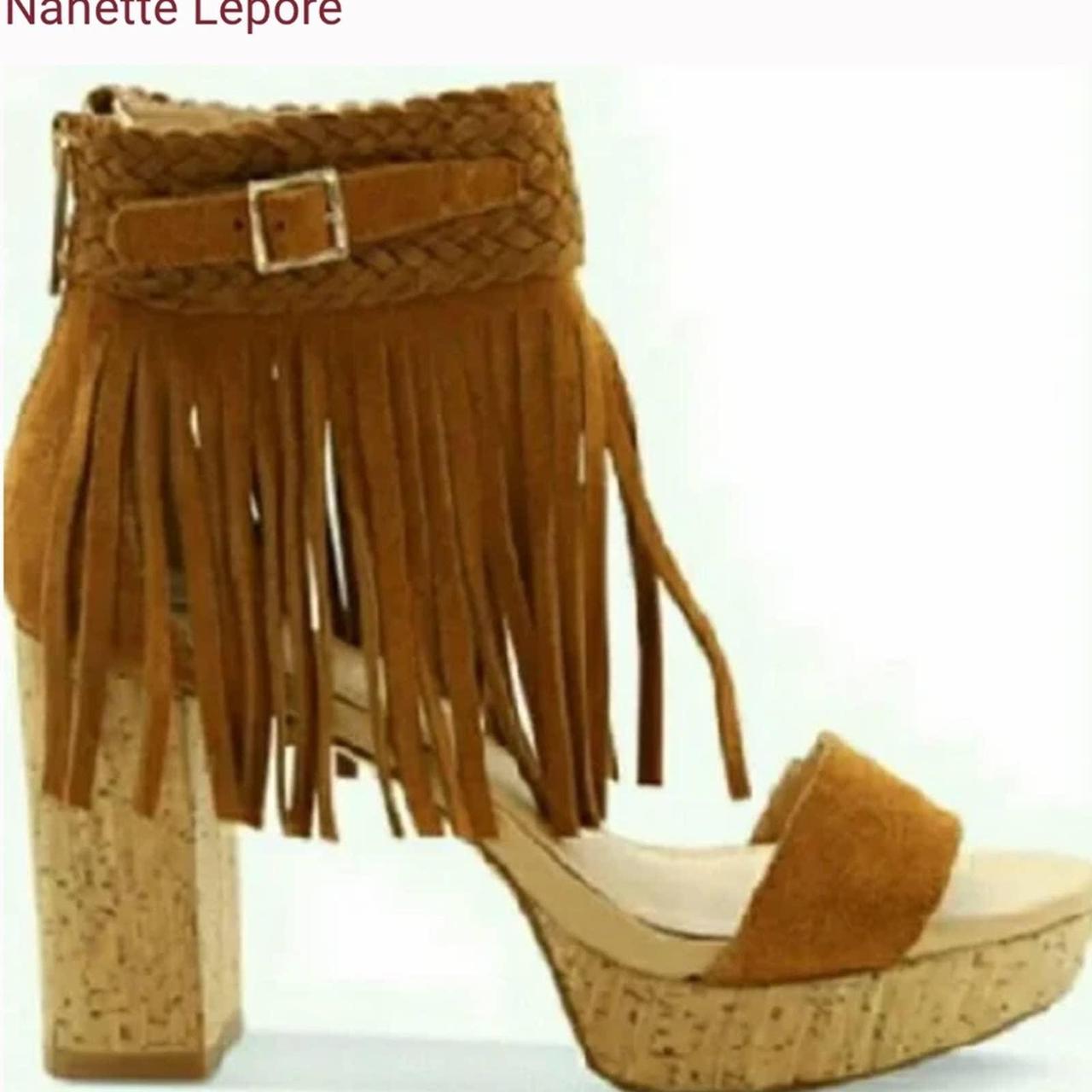 Brand: Nanette Lepore Tan suede Fringe ankle strap... - Depop