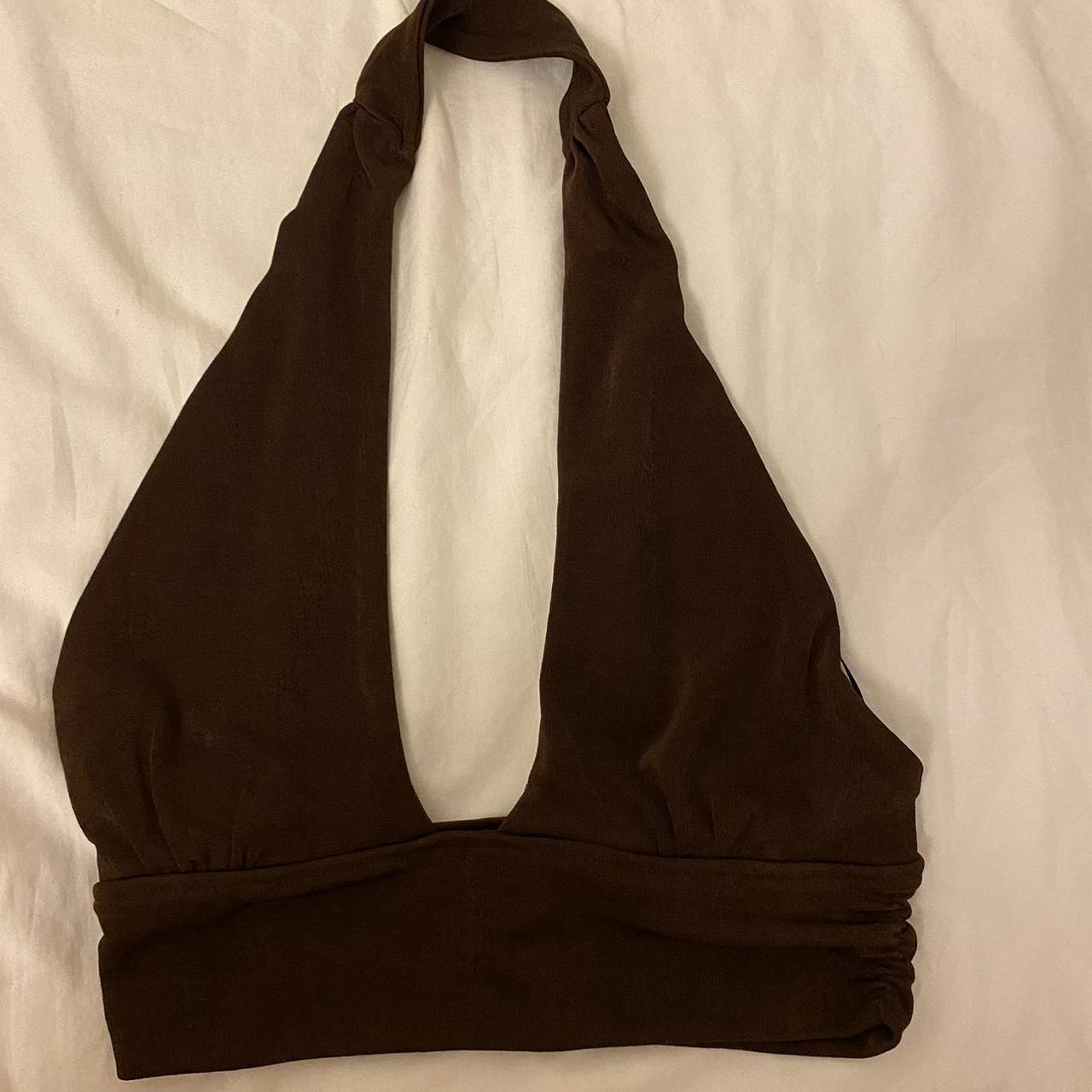 Brown halter neck open back crop top Worn once... - Depop