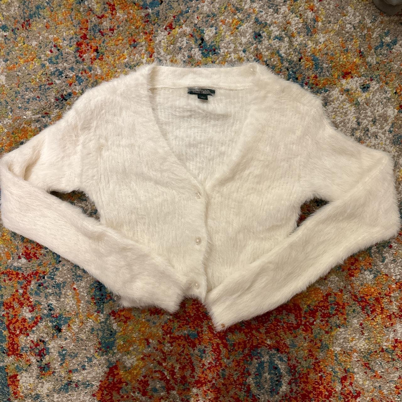 Wild Fable Cream Furry Cropped Cardigan - Depop