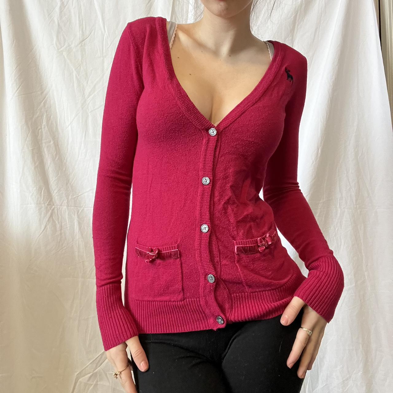 Hot pink cardigan Y2k Abercrombie and fitch... - Depop