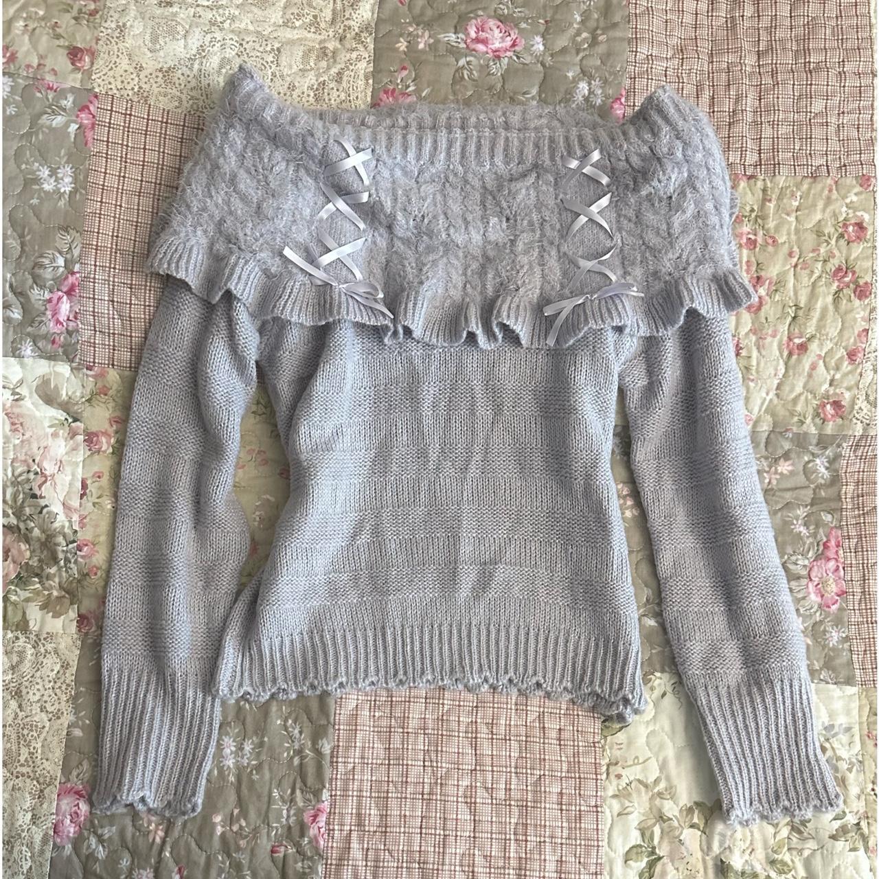 axes femme lace up off shoulder sweater S-M - Depop
