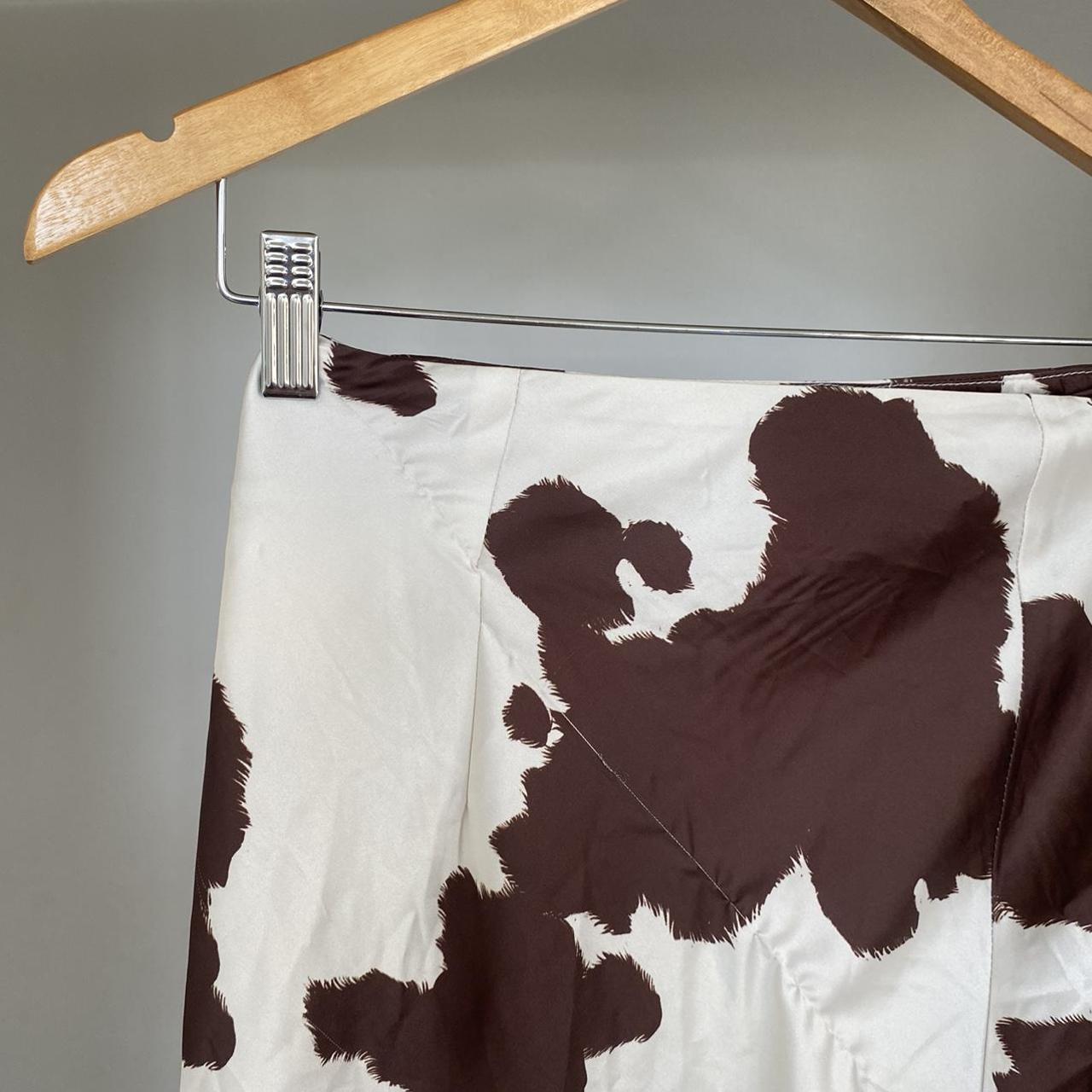 Silk cow print midi skirt with a side slit from... - Depop