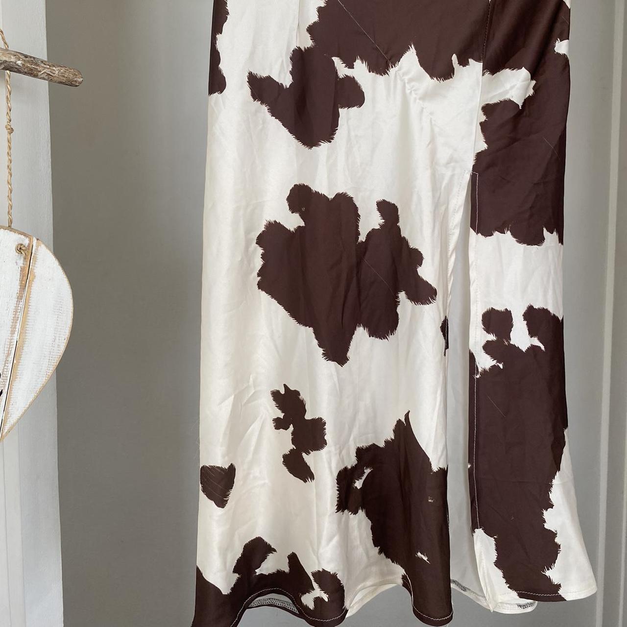 Silk cow print midi skirt with a side slit from... - Depop