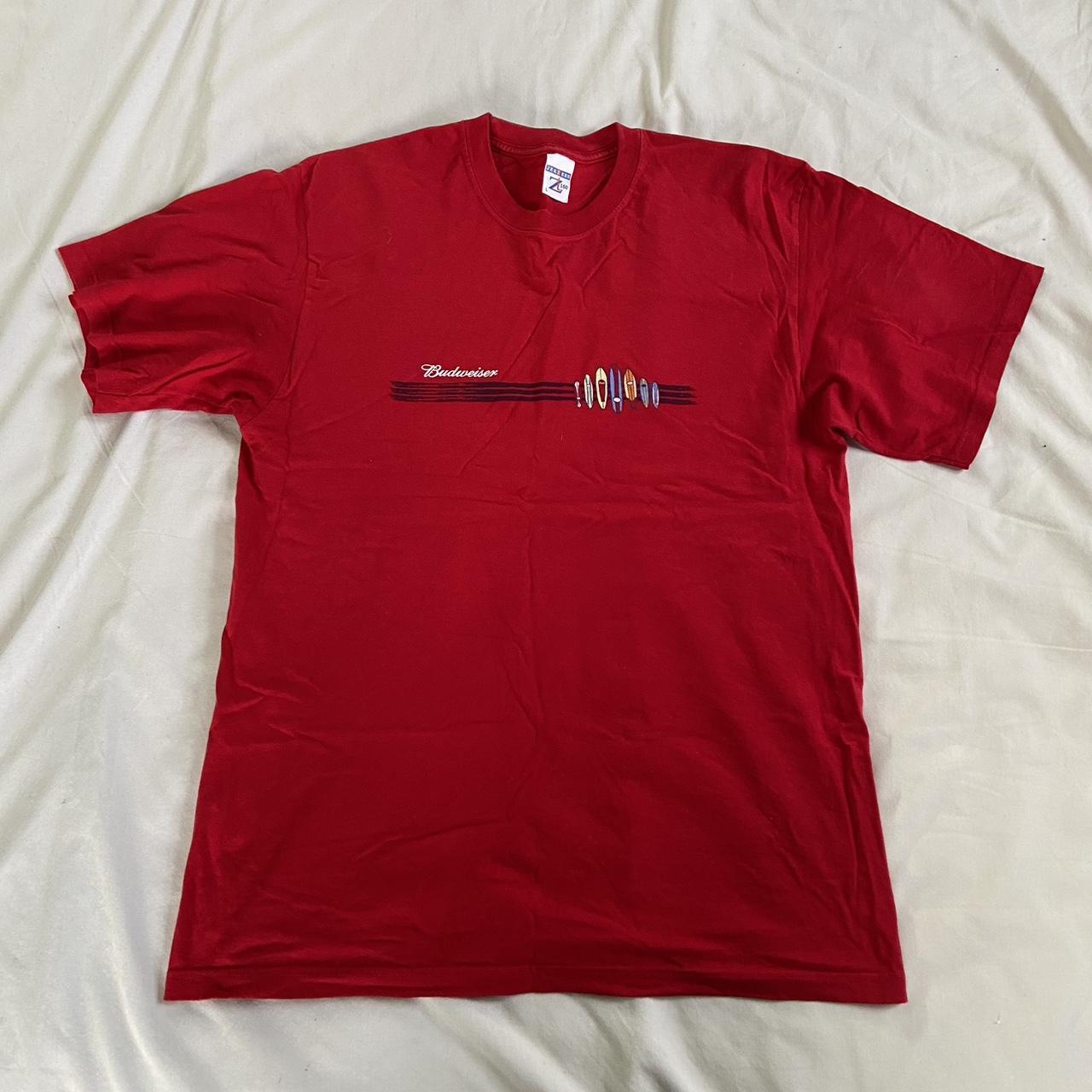 Vintage Budweiser Surf T-Shirt Red Perfect... - Depop