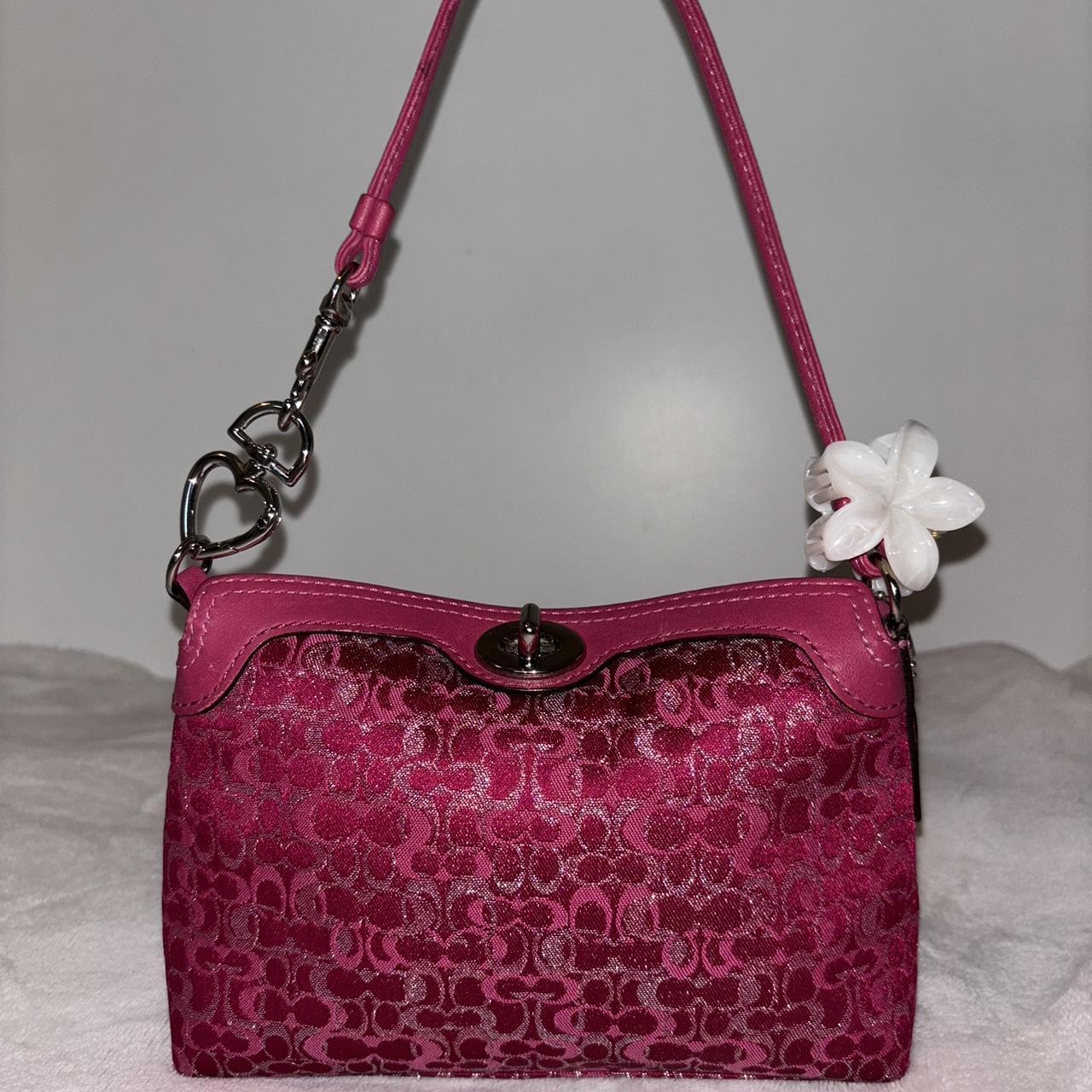 Coach hot pink signature lurex mini turn lock in... | Depop