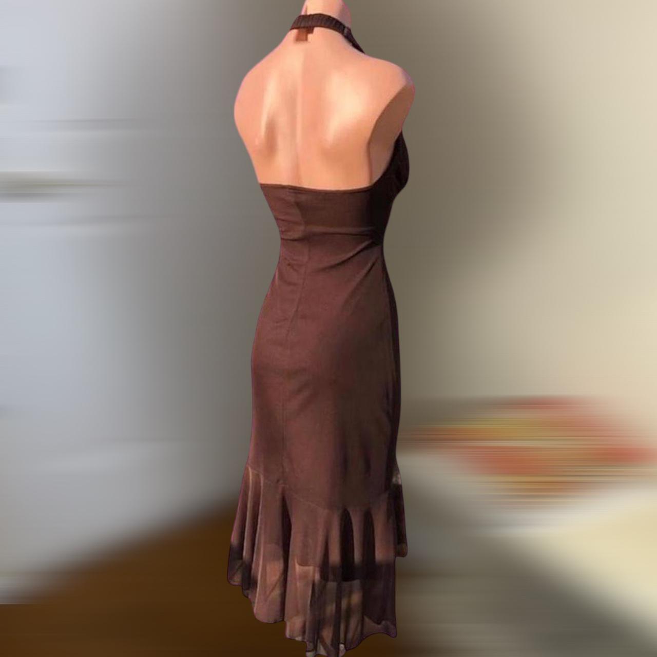 Y2K Mocha Ruffle Halter Dress 🧸 Mocha Stretch Mesh... - Depop