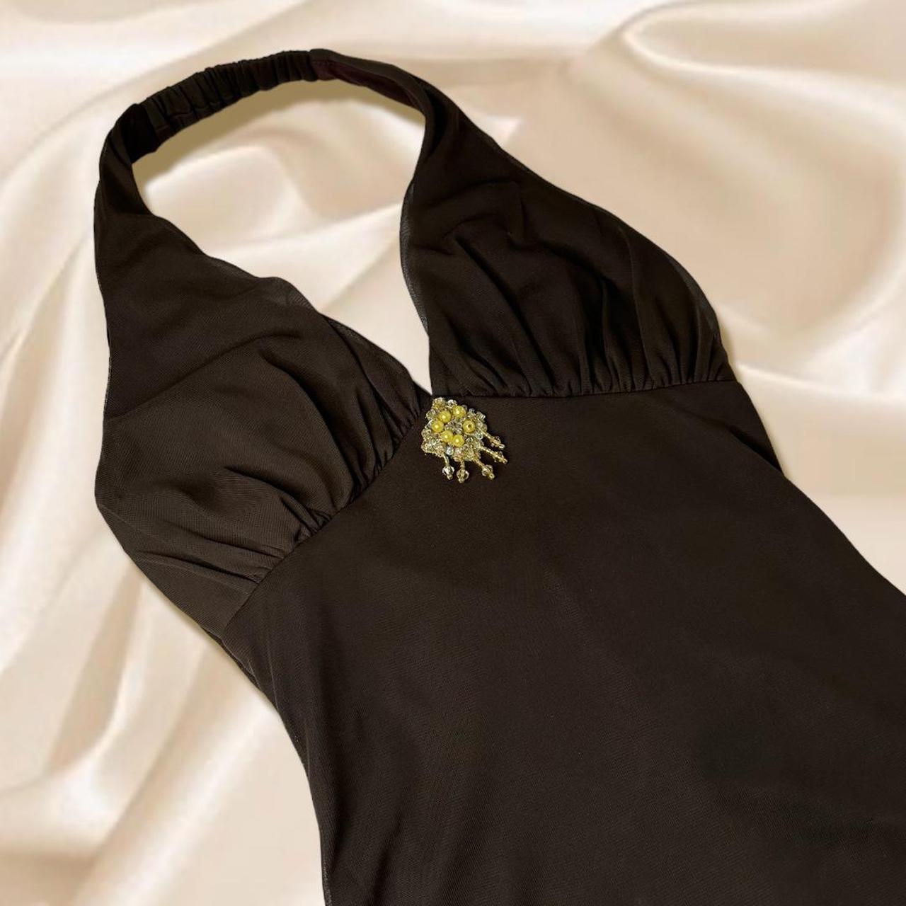 Y2K Mocha Ruffle Halter Dress 🧸 Mocha Stretch Mesh... - Depop