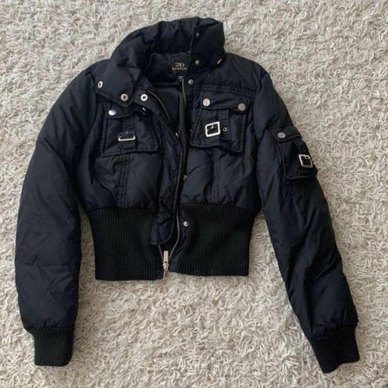 Iconic Black 2B bebe cropped puffer coat with faux... | Depop