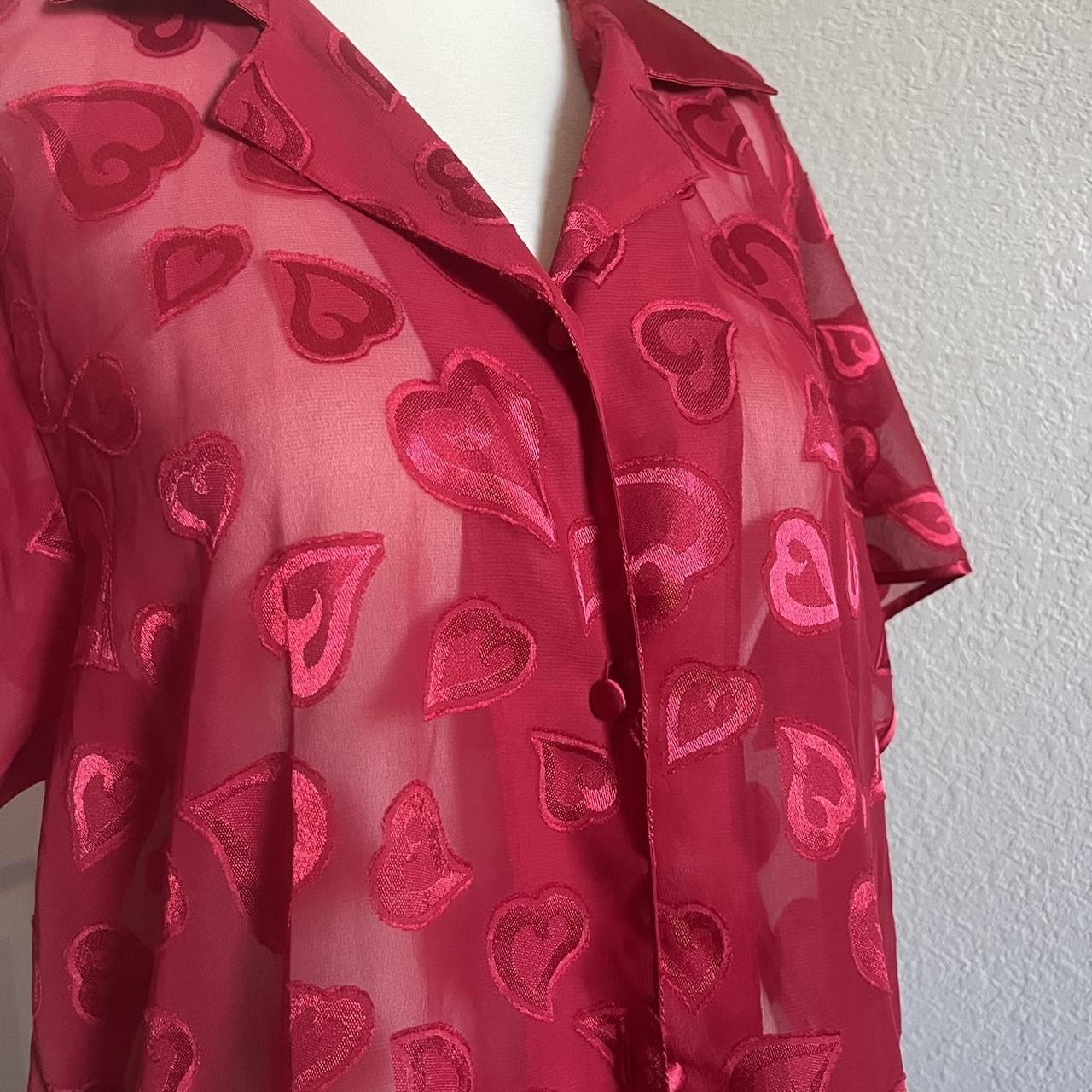 Red Heart Sheer Sleep Dress ️ size: medium - fits... - Depop