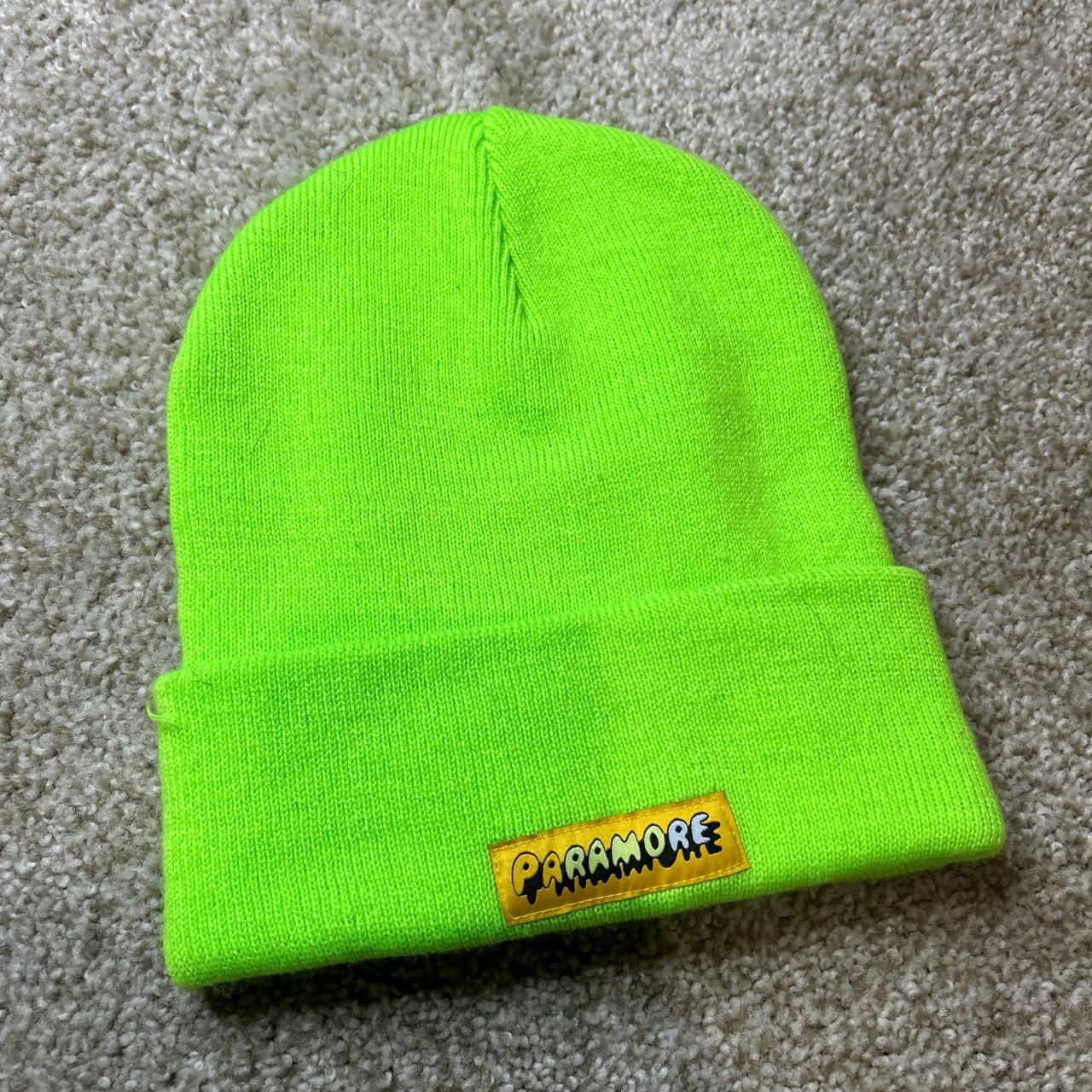 Paramore neon green beanie! barely worn #paramore... - Depop