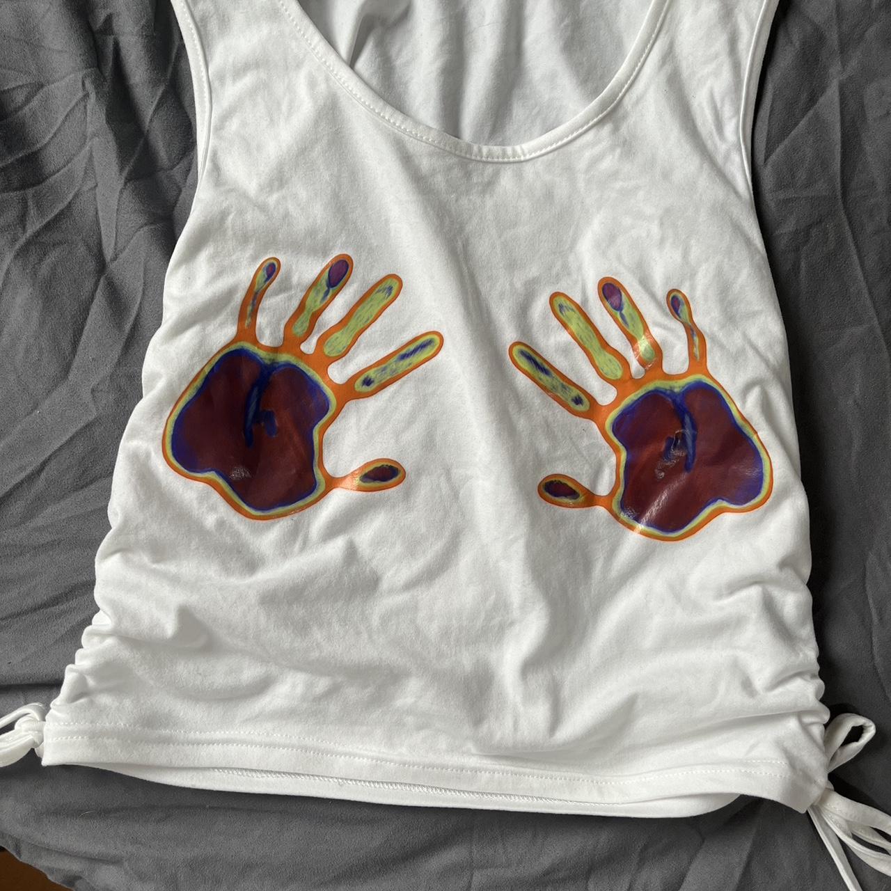 Handprint shirt from shein, slightly adjustable,... - Depop