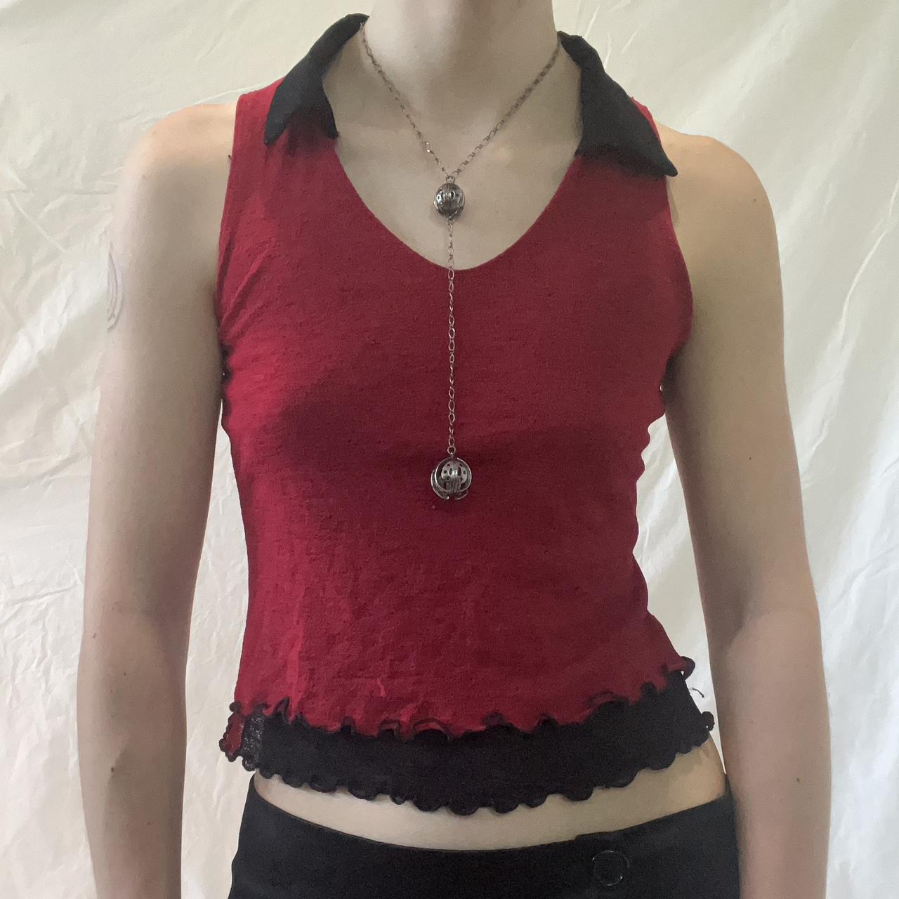 cherry red frilly office blouse 💋 tags: office... - Depop