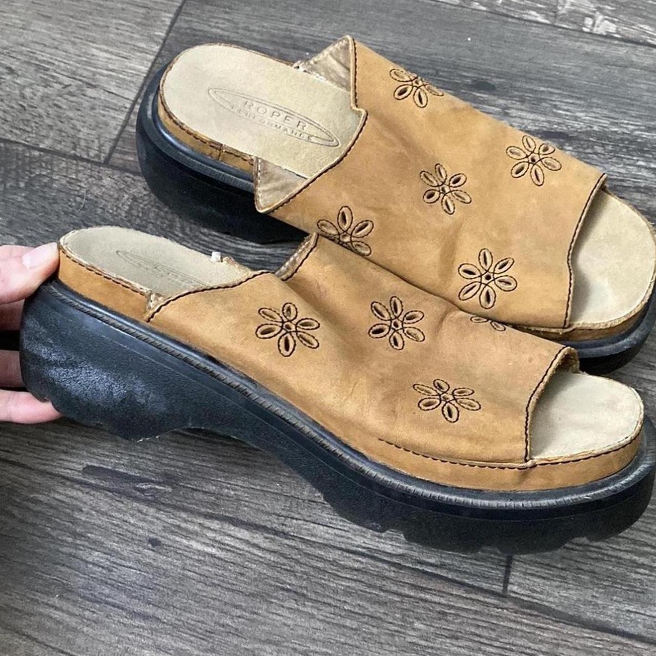 Vintage Roper Leather 90s platform Sandals Repop, I... - Depop