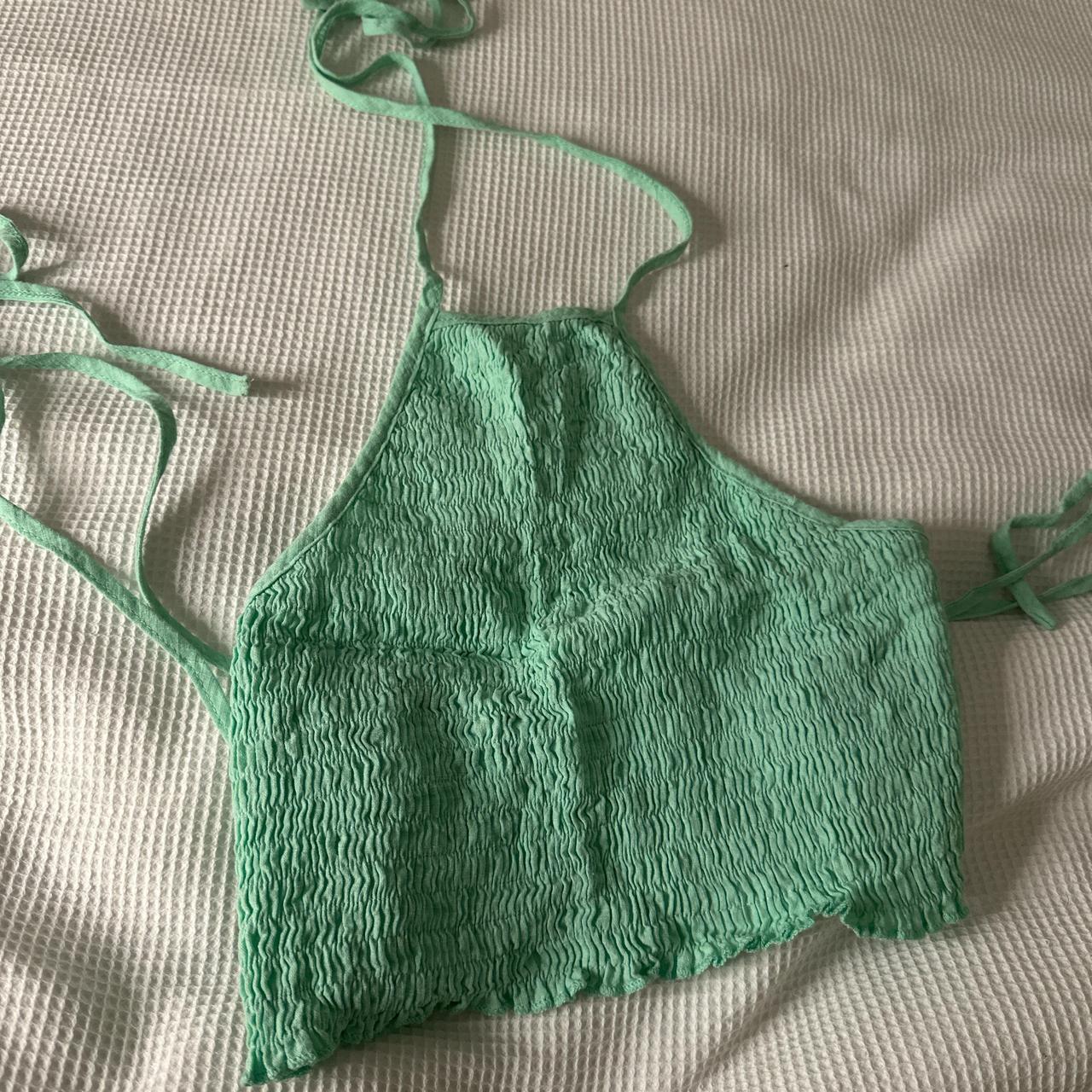 Mint green halter backless tie top Size XS - Depop