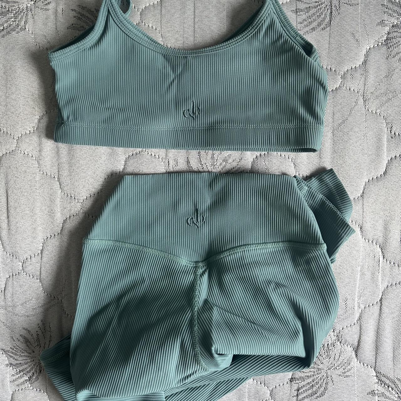 Crop shop boutique ribbed top and bottoms in a teal... - Depop