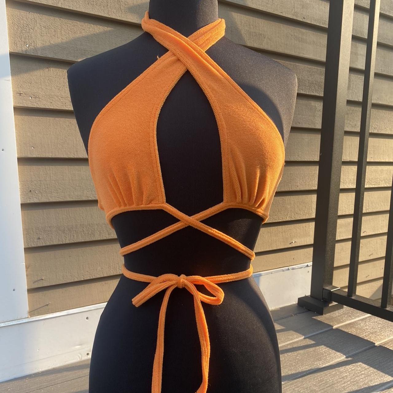 ASOS ORANGE TERRY CLOTH Y2K WRAP TOP SWIM FESTIVAL... - Depop