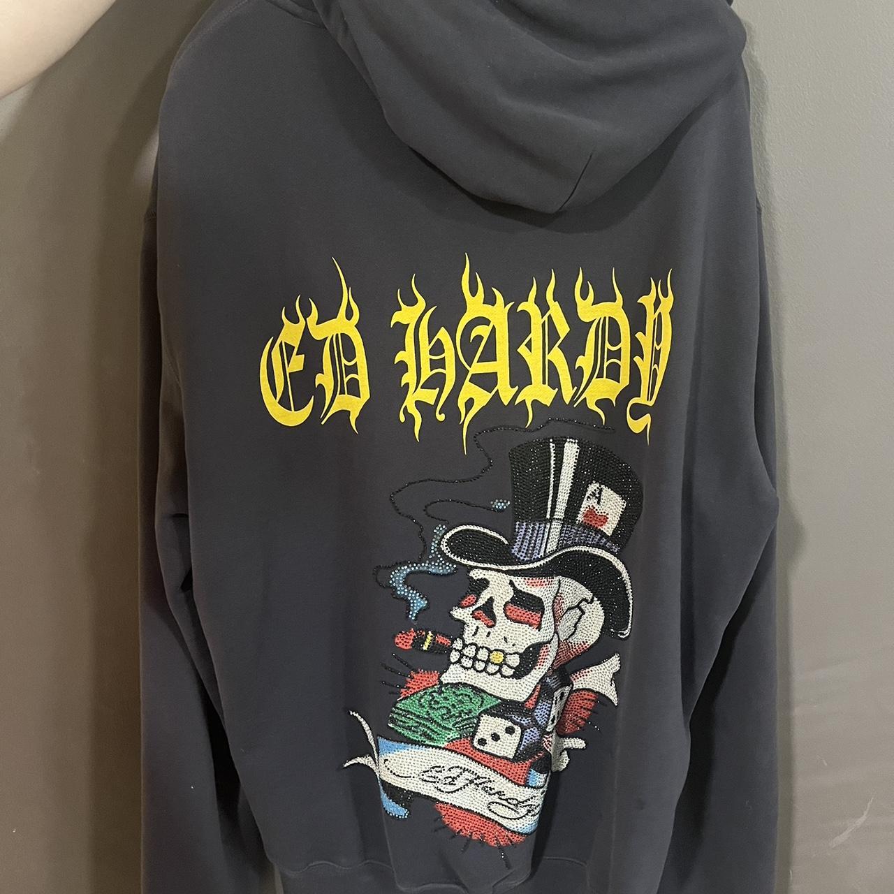 Vintage ed hardy rhinestone vintage zip up Size... - Depop