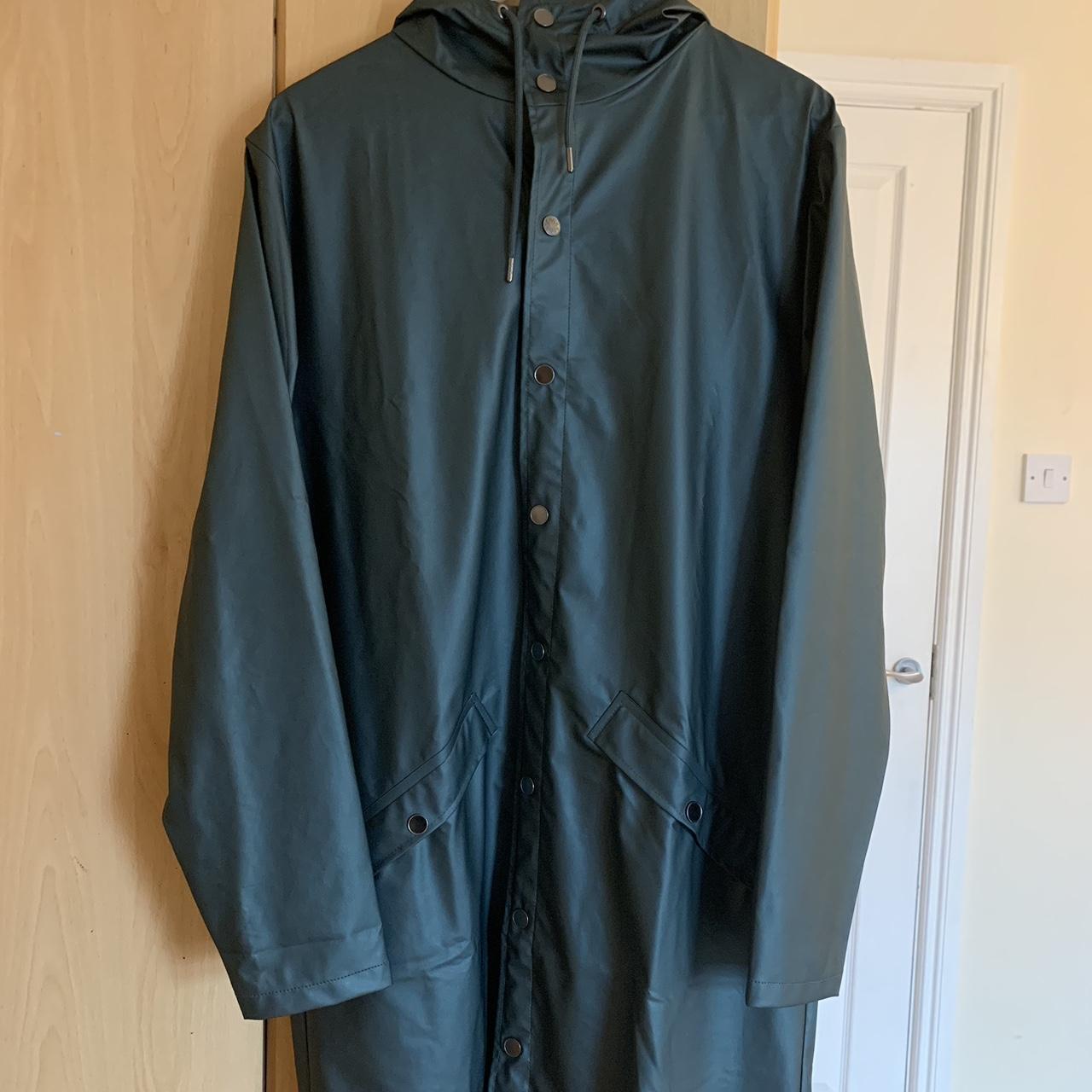 Rains 12020 long jacket silver pine size small worn... - Depop