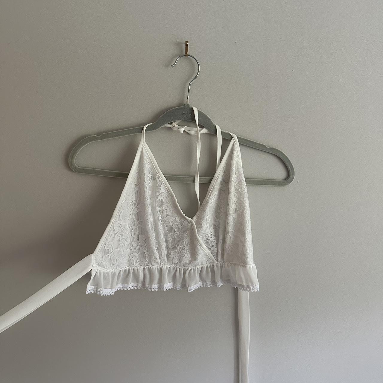 white bralette top lacey one size - adjustable... - Depop