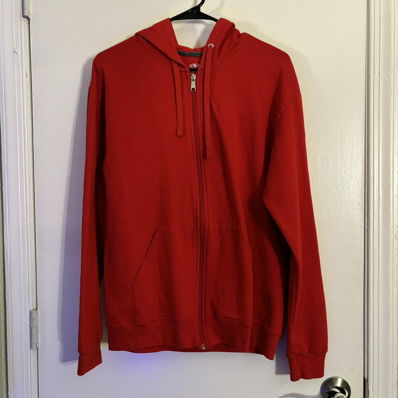 red zip up sweatshirt perfect for layering - Depop