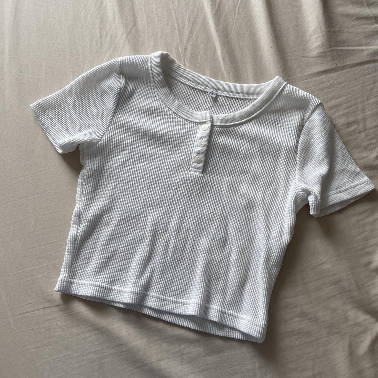 Waffle cropped shirt from GU (Uniqlo brand) Size S,... - Depop