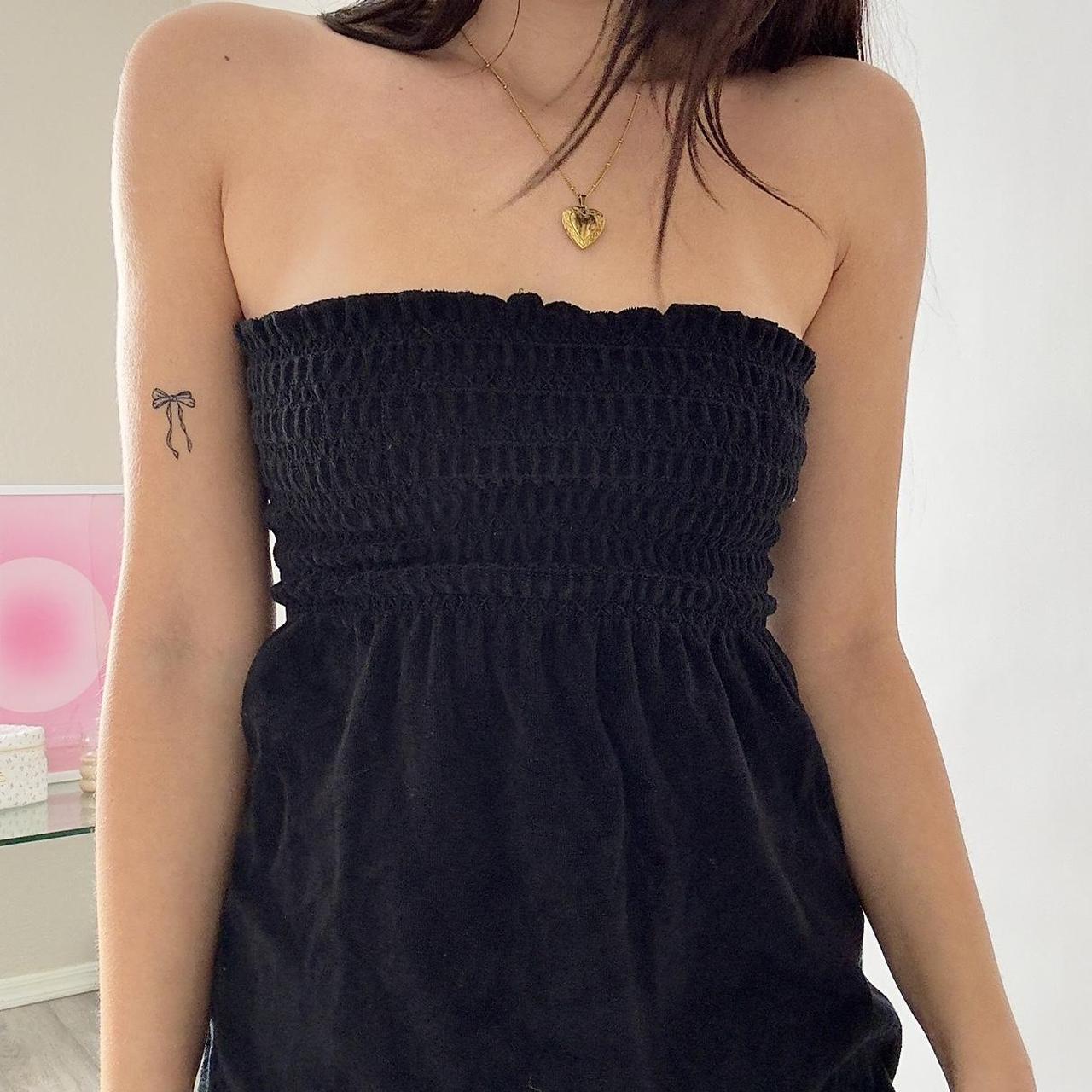 Raviya dress 🧸🎀 black strapless terrycloth mini dress - Depop