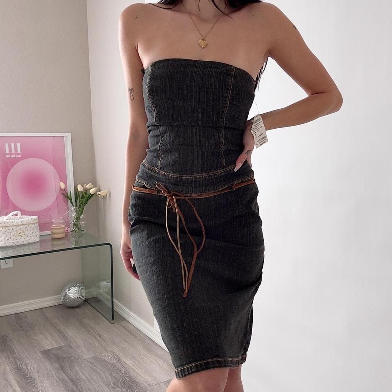 Rampage dress 🧸🎀 dark denim vintage strapless dress... - Depop