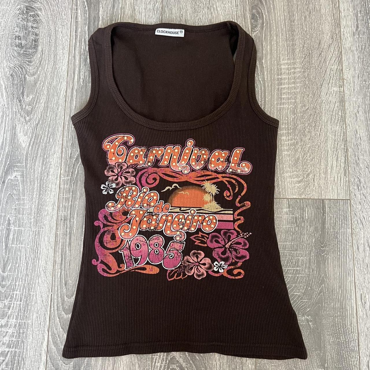 Clockhouse top 🧸🎀 brown & pink vintage bedazzled... - Depop