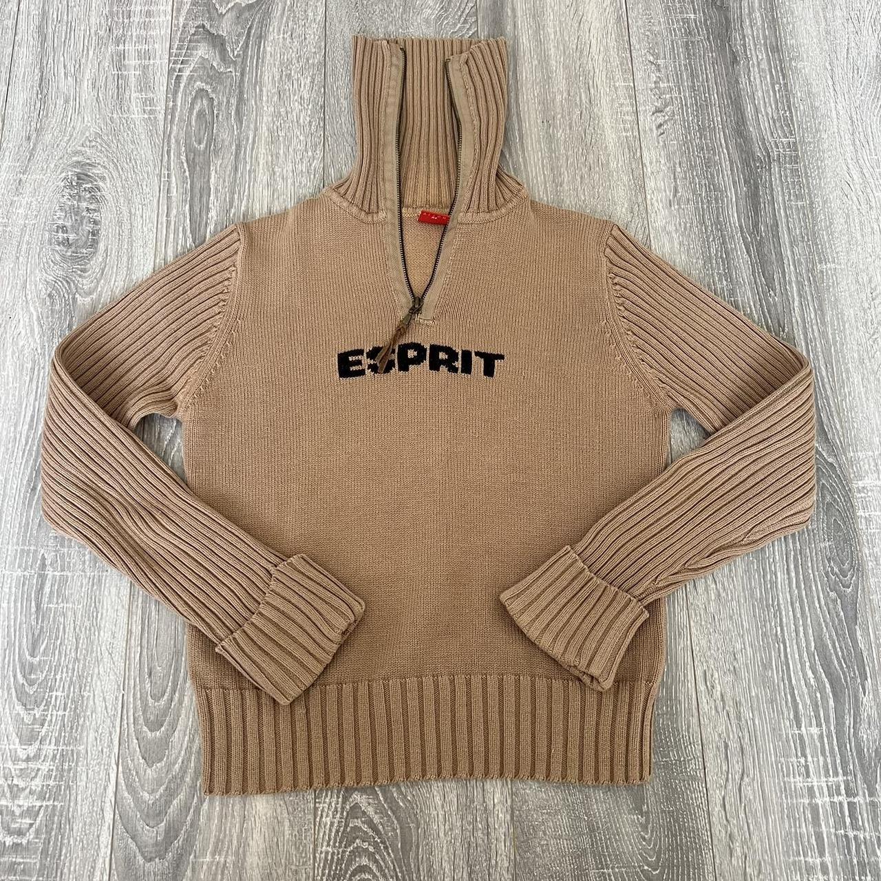 Espirit sweater 🧸🎀 brown & black vintage ribbed zip... - Depop