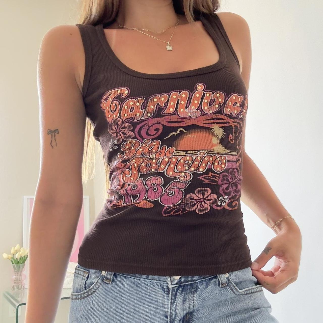 Clockhouse top 🧸🎀 brown & pink vintage bedazzled... - Depop