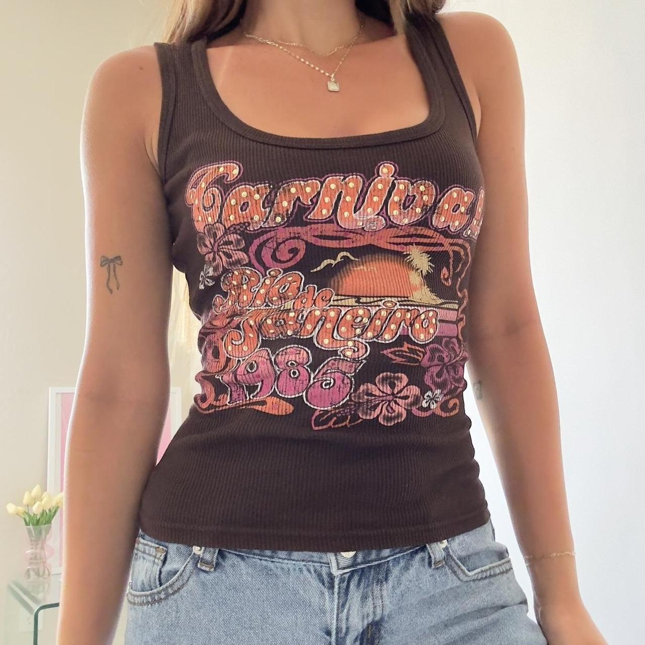 Clockhouse top 🧸🎀 brown & pink vintage bedazzled... - Depop