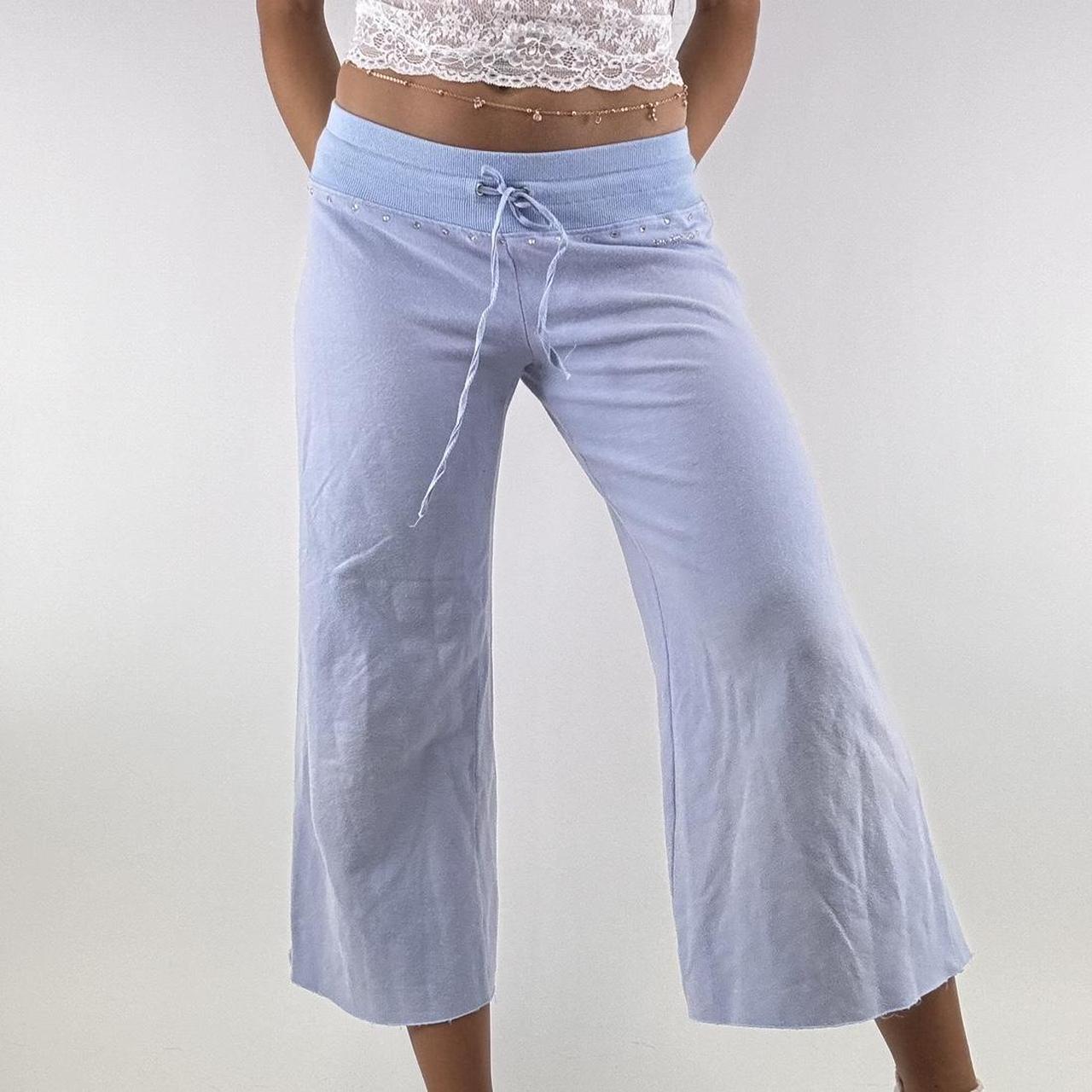 Bebe baby blue 2000’s low rise velour flare... - Depop