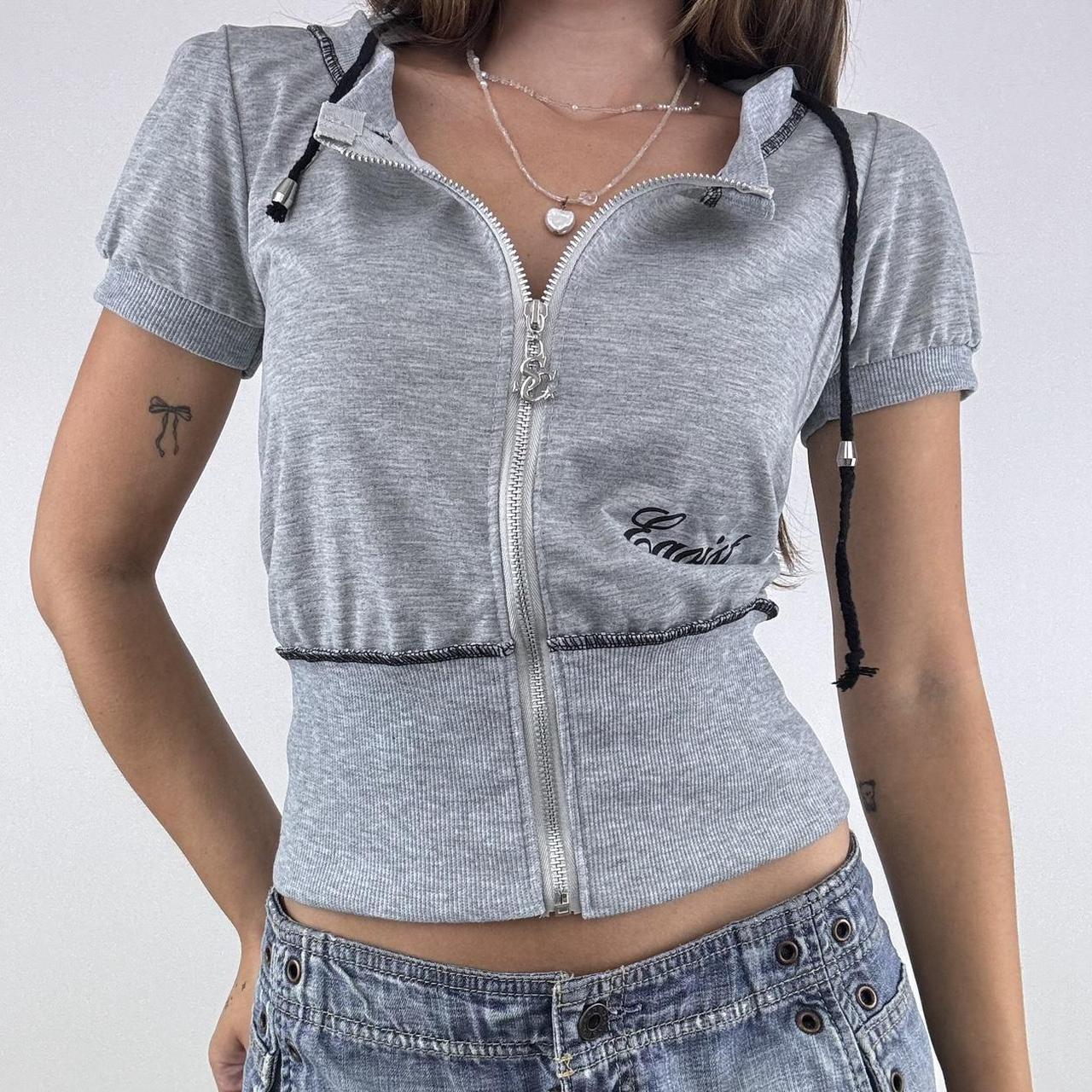 grey short sleeve zip up hoodie - Depop