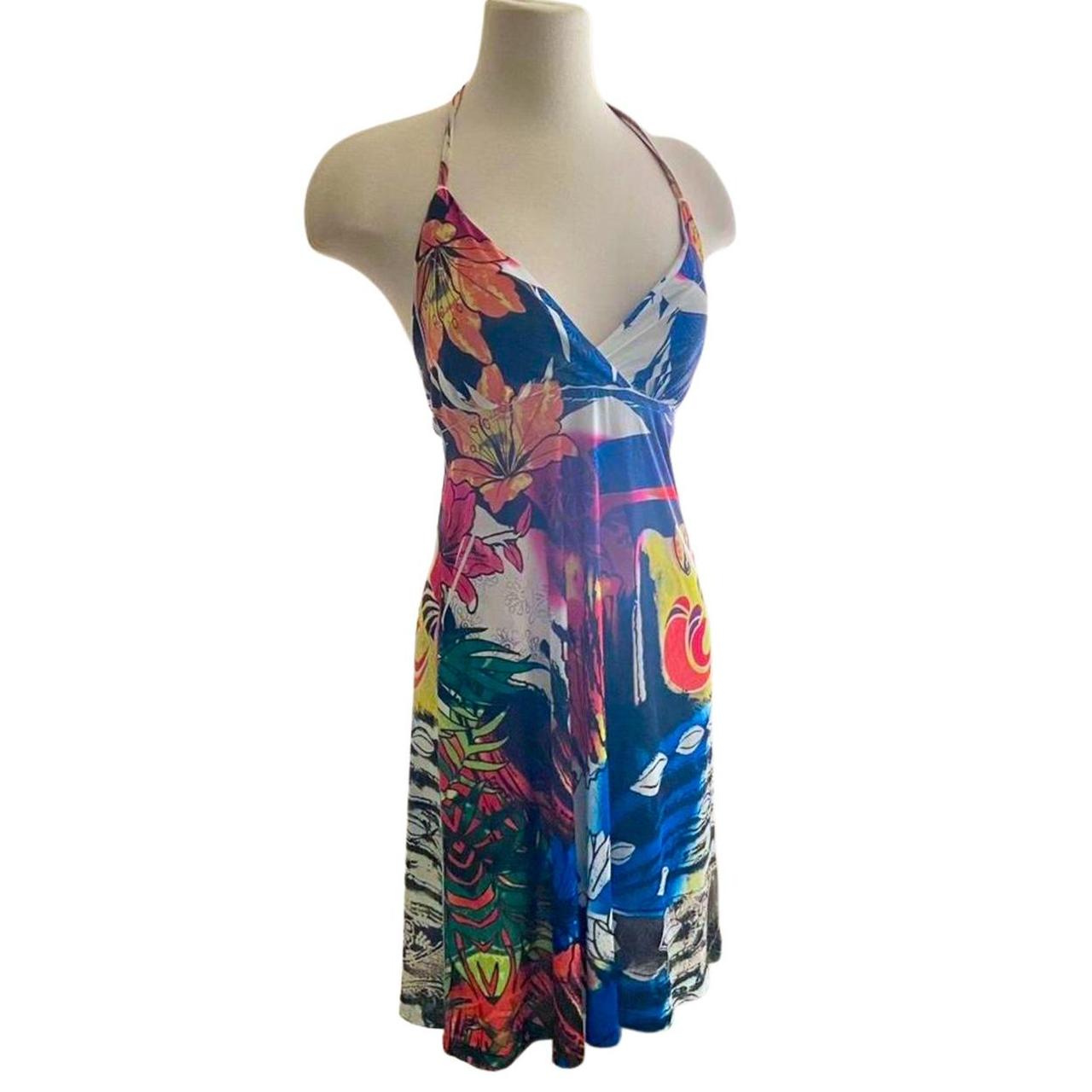 Colorful Mini Dress A halter tie mini dress by... - Depop