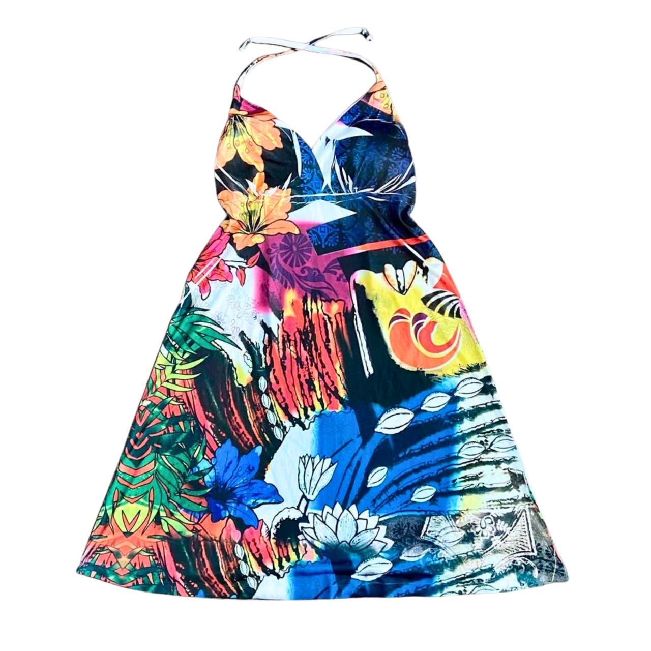 Colorful Mini Dress A halter tie mini dress by... - Depop