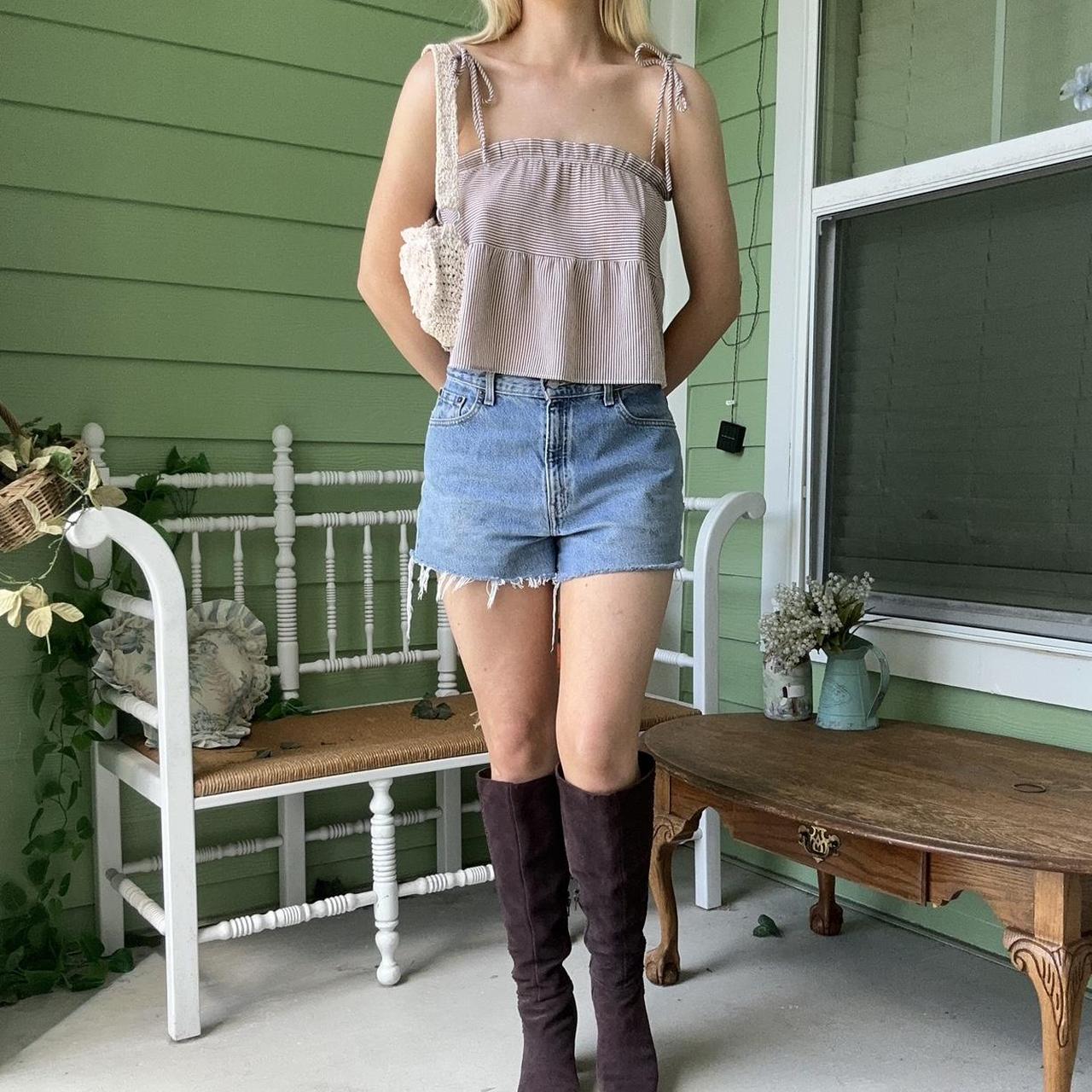 Striped square neck cami top 🤎 -model wears a small,... | Depop