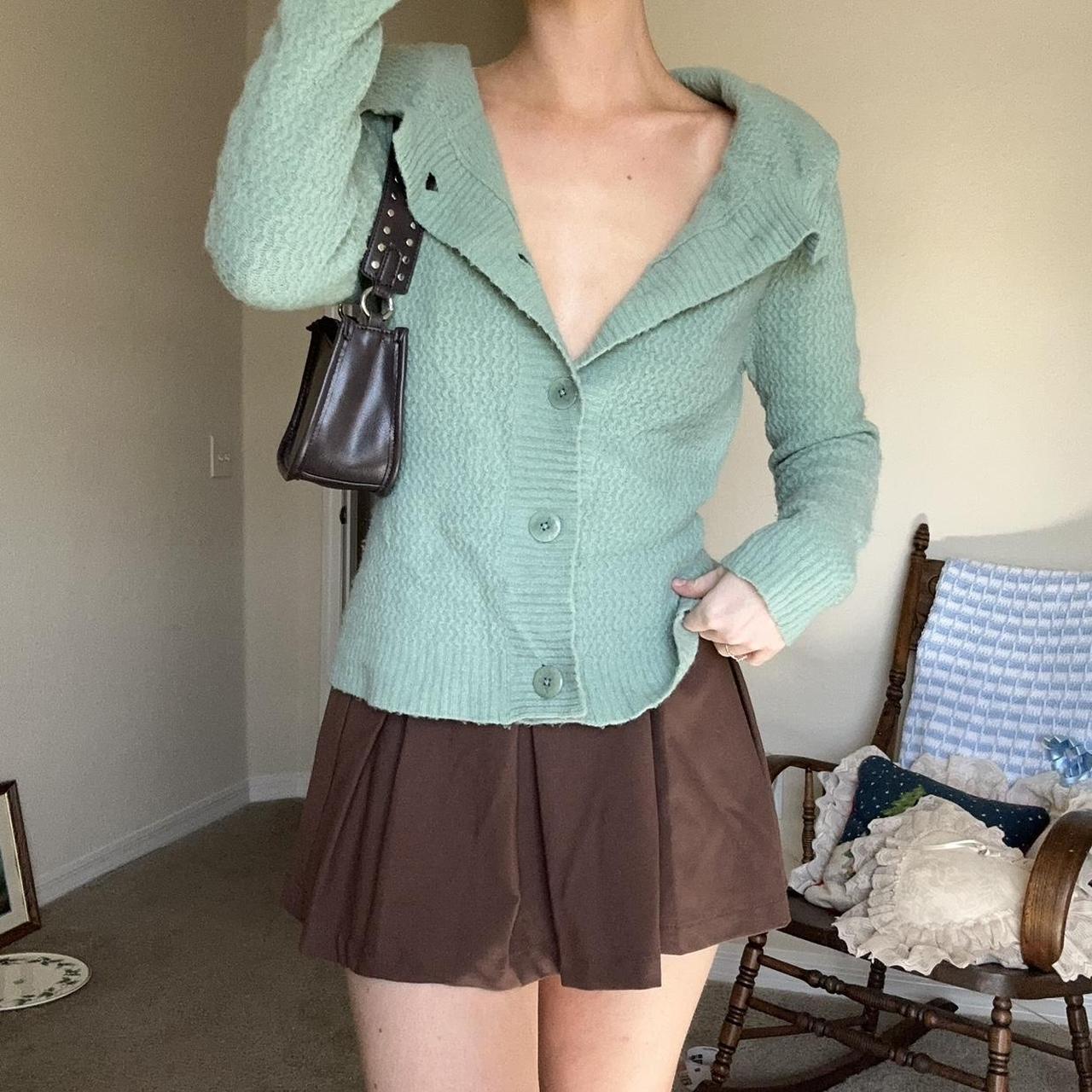 Y2k knit boxy cardigan sweater Has very top button... | Depop