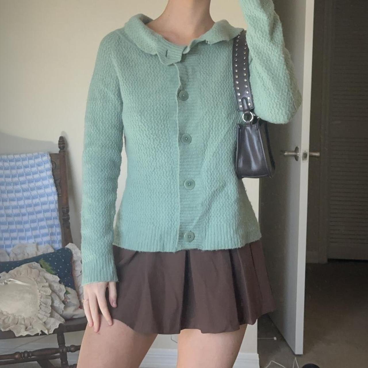 Y2k knit boxy cardigan sweater Has very top button... | Depop