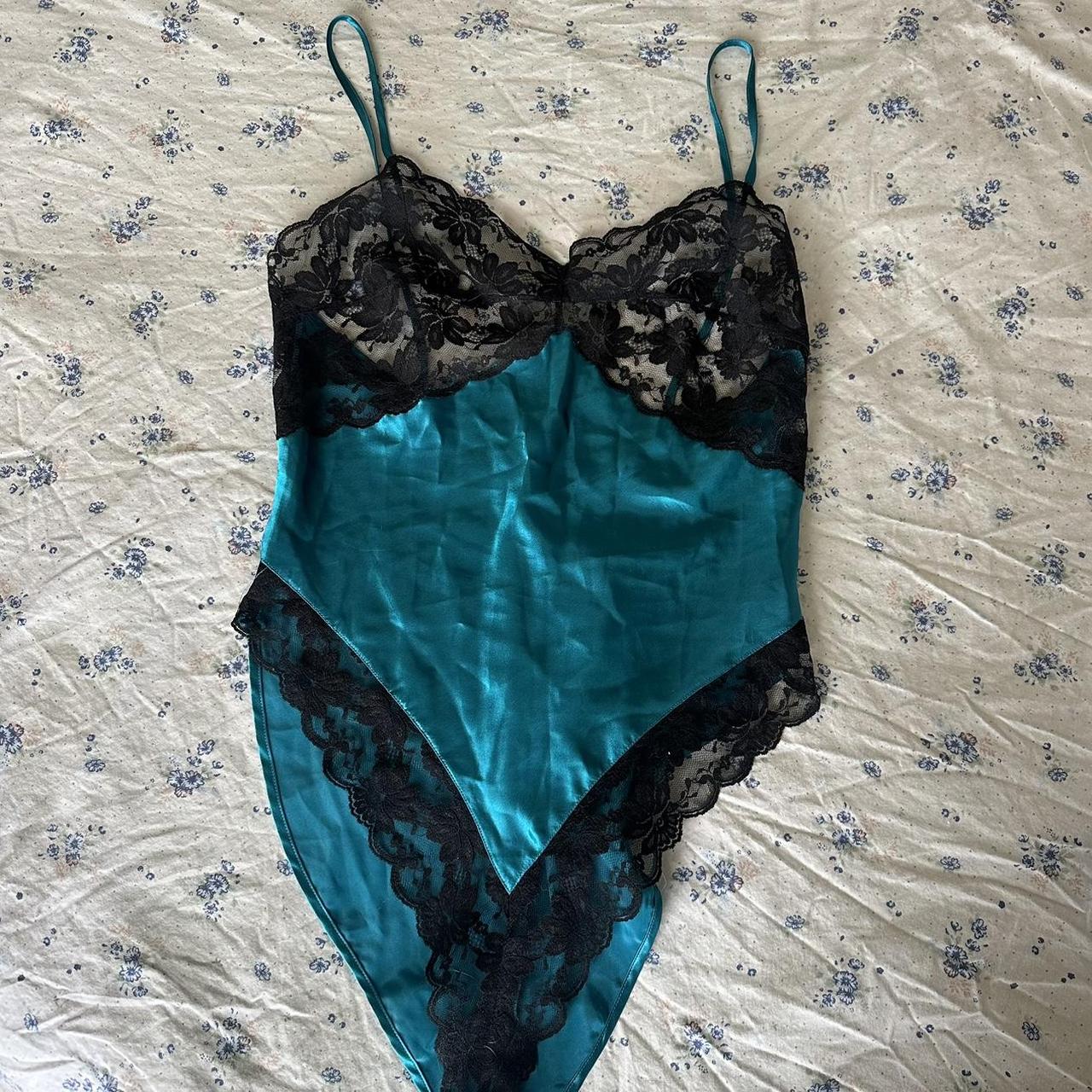 Vintage 80s satin lace teddy Victoria's Secret gold... - Depop