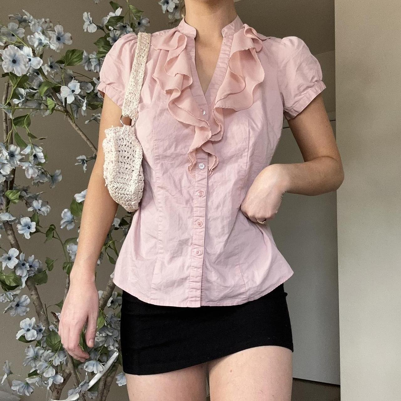 Puff sleeve ruffle button blouse Has a very small... - Depop