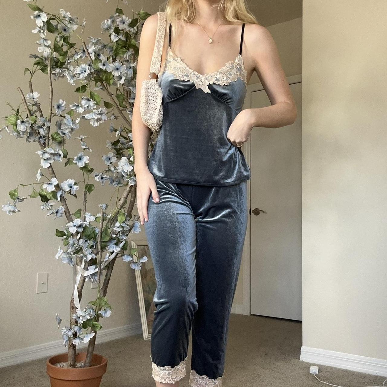 Velvet lace embroidered pj set The cutest princess... - Depop