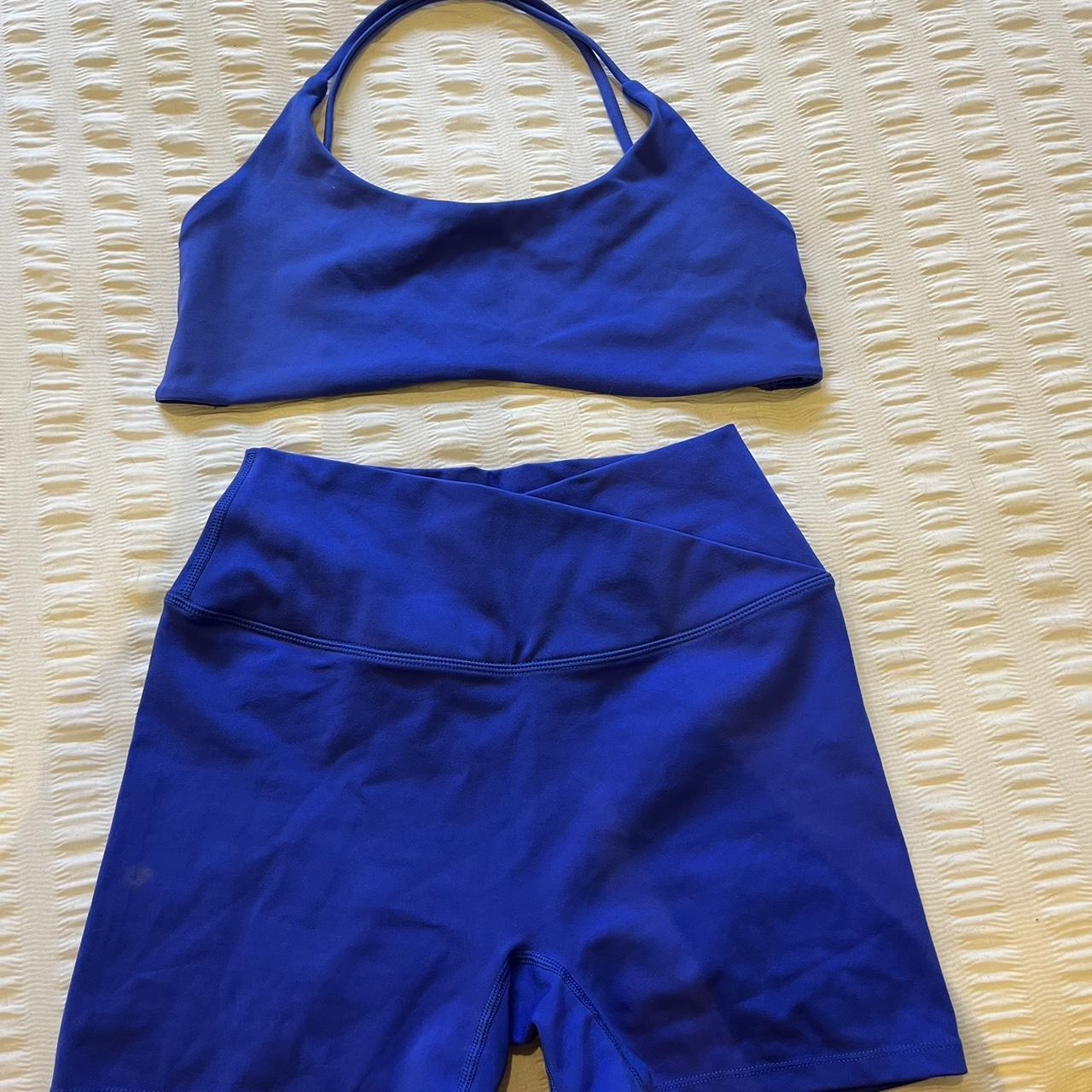 Crop shop boutique royal blue set. Cross over shorts... - Depop