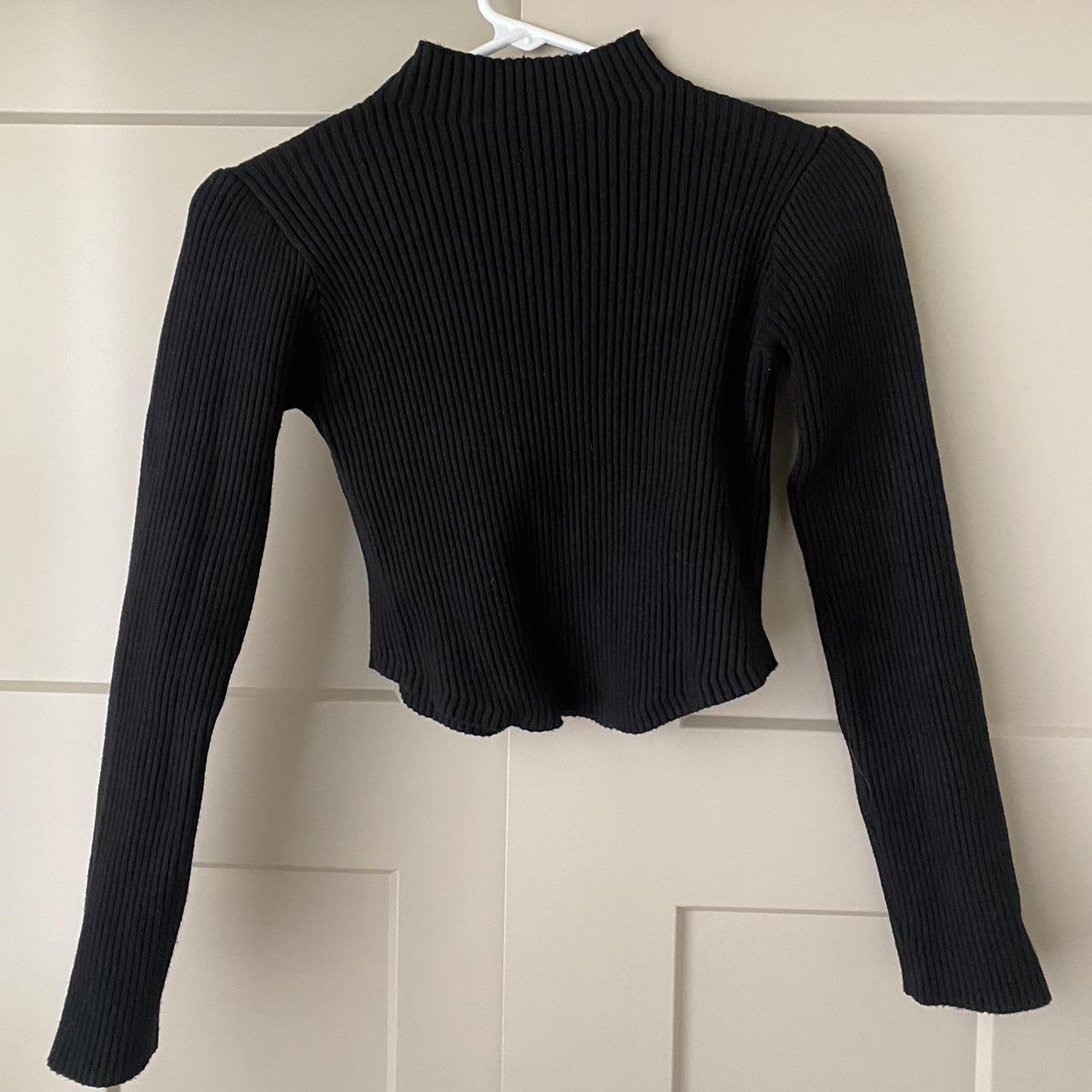 Black ribbed knit cropped turtleneck from Mable... - Depop