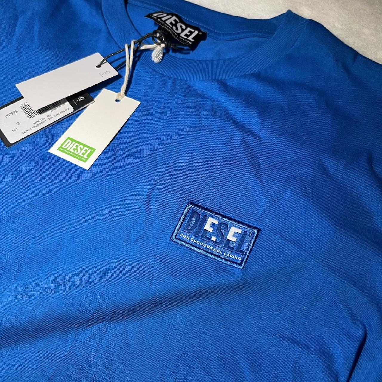 Diesel Red Tag Women's Blue and White T-shirt | Depop