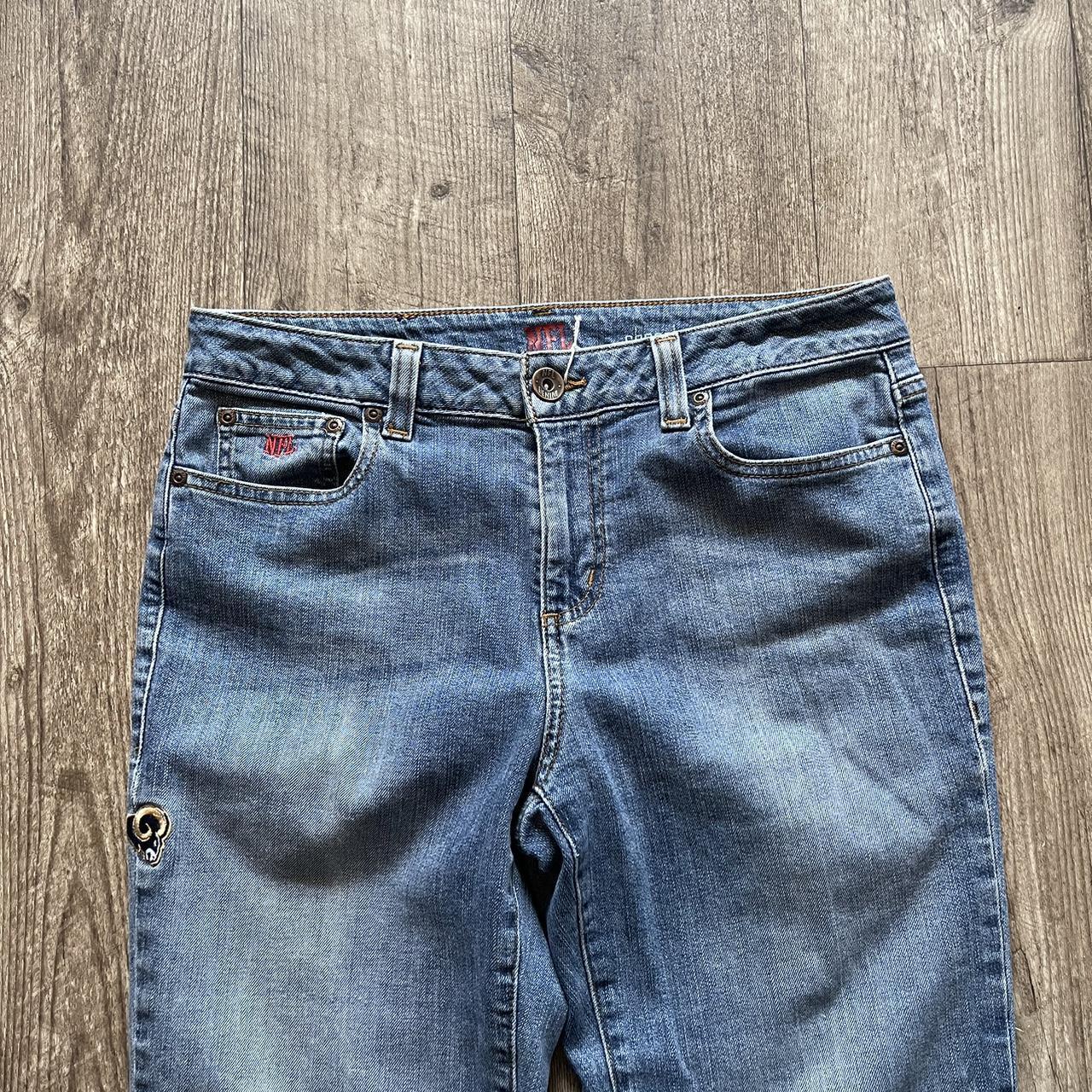 Y2K NFL cheerleader bootcut rams denim jeans Tagged... - Depop