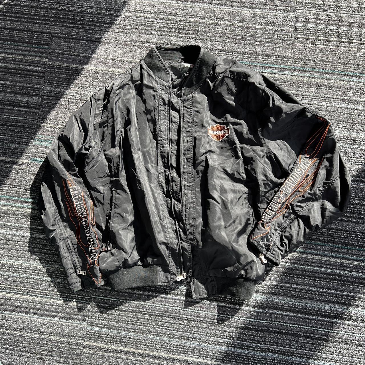 Harley Davidson Men's Black and Orange Jacket | Depop