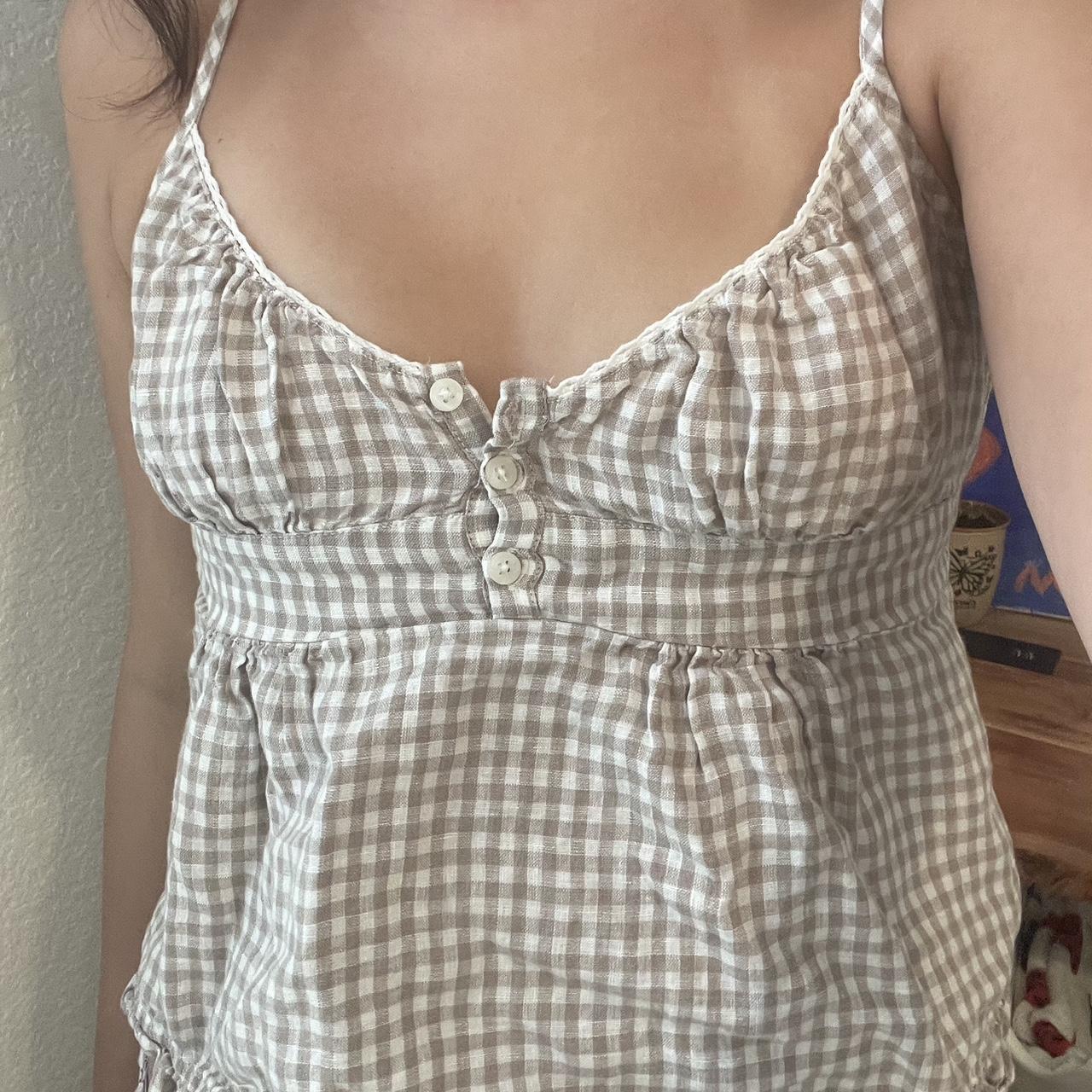 brandy melville brown gingham babydoll top