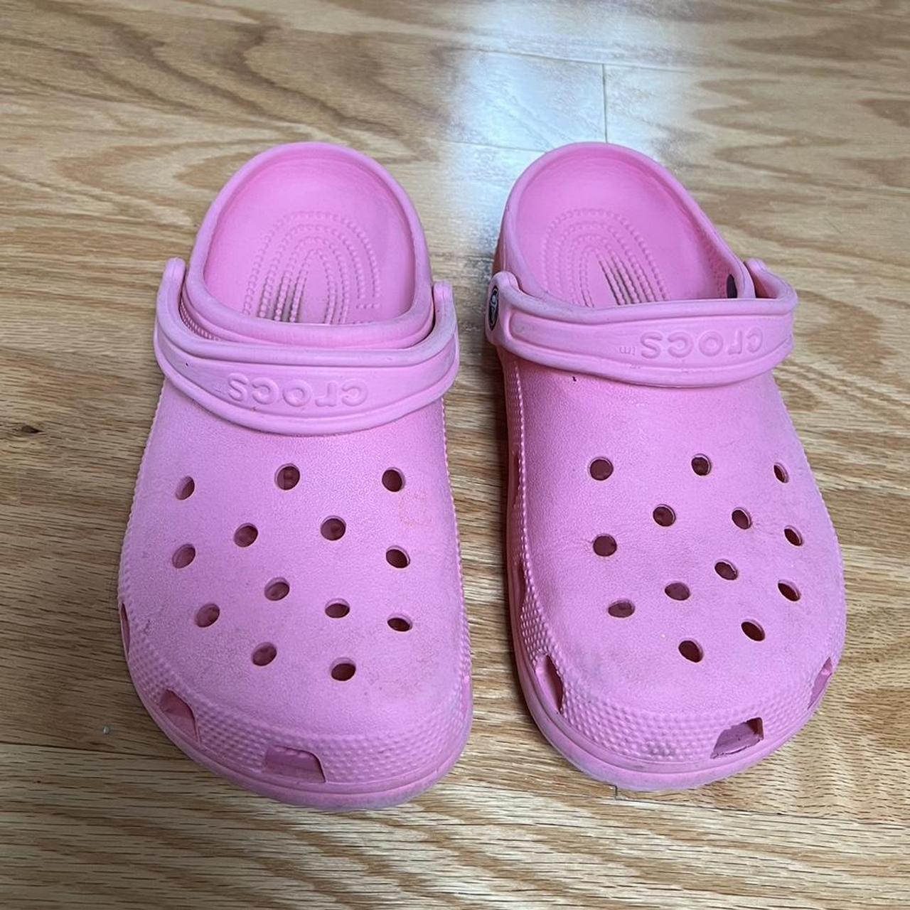 hot pink crocs, not worn a ton, just have dirty... - Depop