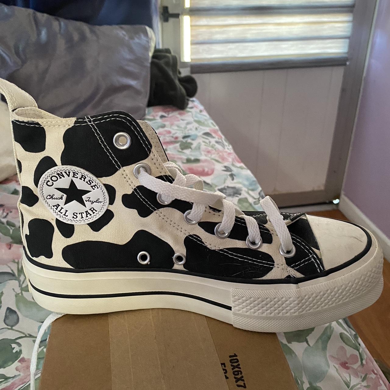 cow print Converse Chuck Taylor high top. -never... - Depop