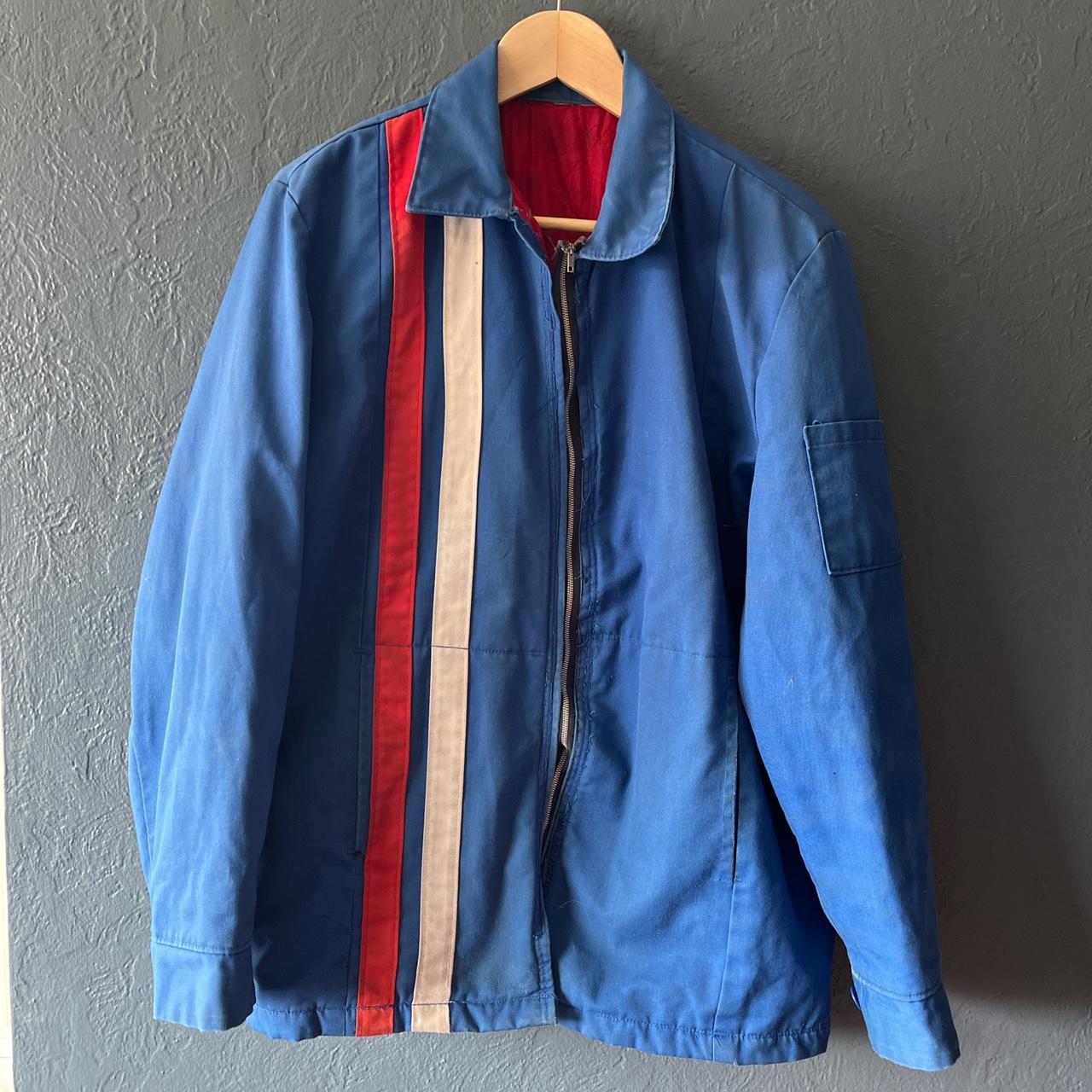 Vintage mechanic jacket Red and white stripes Hand... | Depop